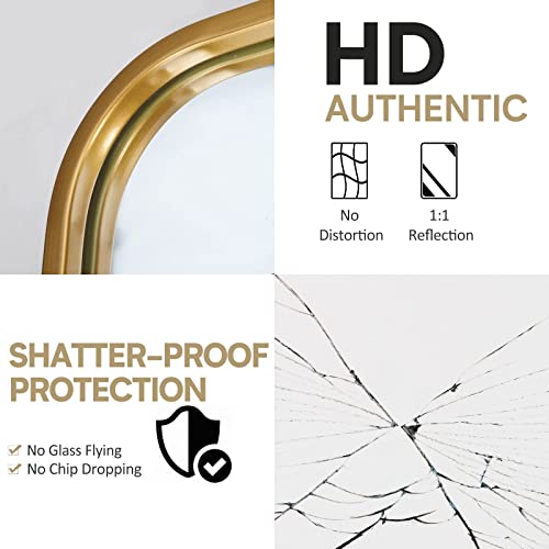 HOWOFURN 24’’x36’’ Bathroom Mirror, Gold Mirrors for Wall, Rectangular Wall Mount Mirror for Bathroom, Vertical & Horizontal Hung for Bedroom, Bathroom, Living Room