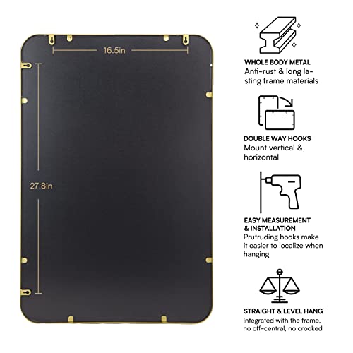 HOWOFURN 24’’x36’’ Bathroom Mirror, Gold Mirrors for Wall, Rectangular Wall Mount Mirror for Bathroom, Vertical & Horizontal Hung for Bedroom, Bathroom, Living Room