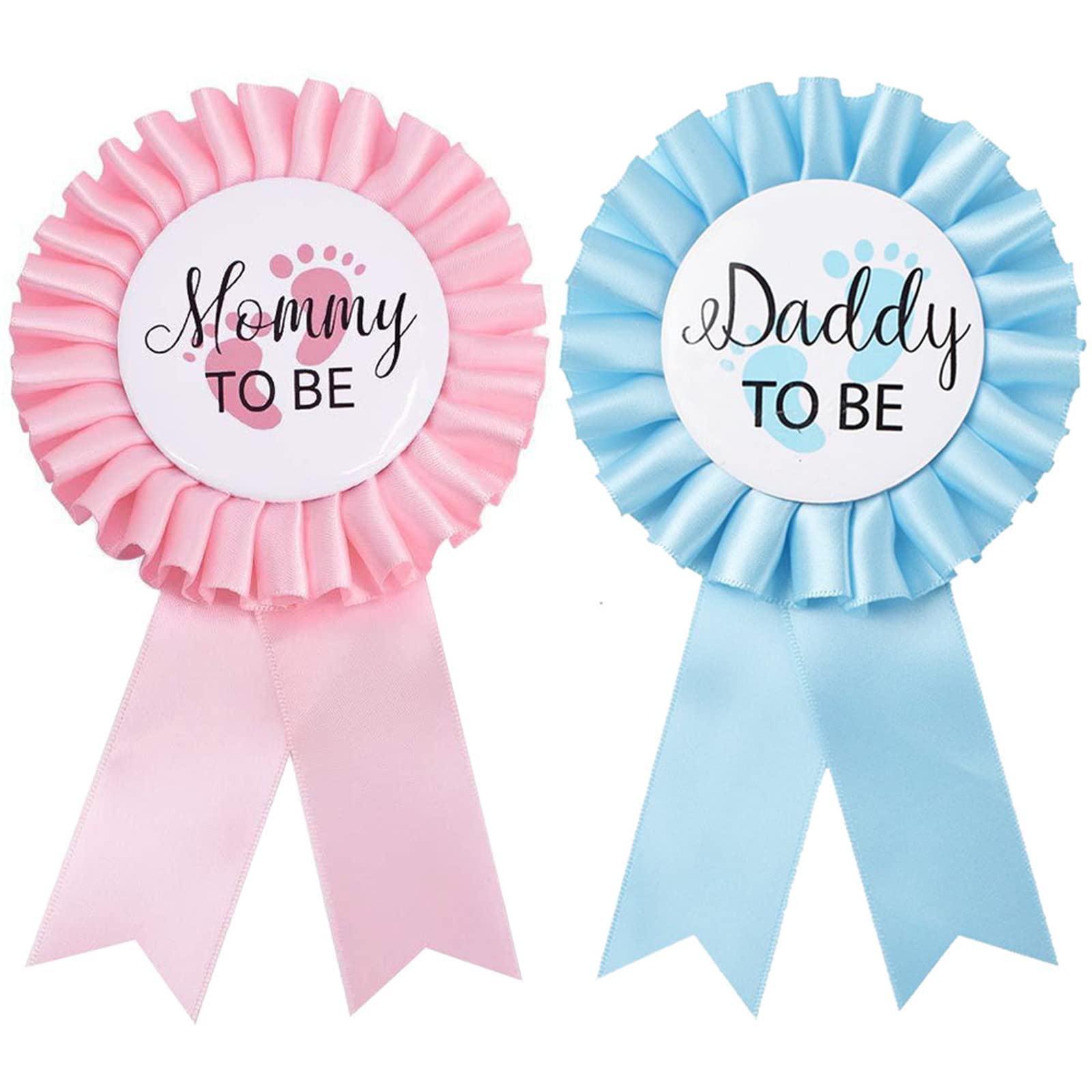 LEBERY 2pcs Daddy to Be and Mommy to Be Tinplate Badge Pin Gender Reveal Button Pins Baby Shower Button New Dad Mom Gifts for Gender Reveal Baby Shower Party Supplies