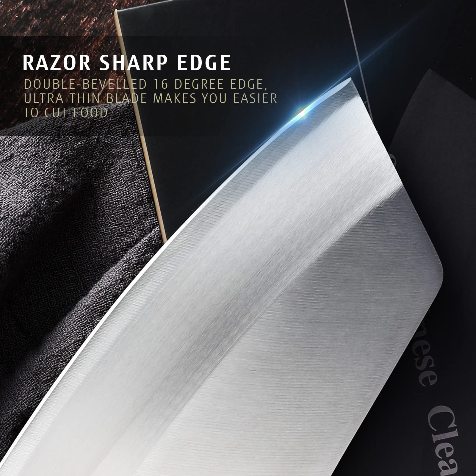 hecef 8 Inch Chinese Cleaver Kitchen Knife, Vegetable Meat Cleaver Chef’s Knife Made of High Carbon Steel & Ergonomic Cuibourtia Handle, Sharp Kitchen Cutlery for Home & Restaurant with Gift Box