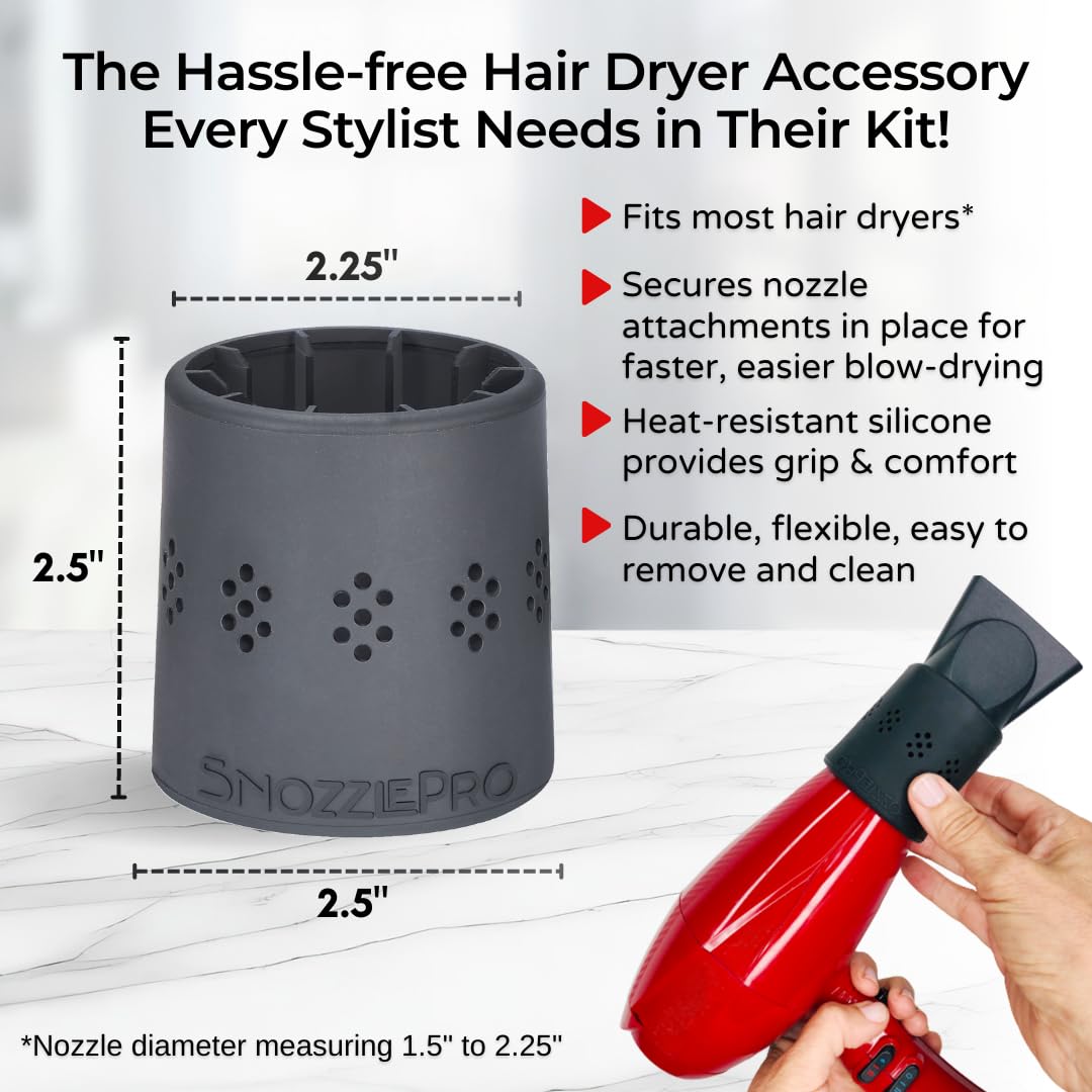 SnozzlePro Universal Hair Dryer Attachment Concentrator Nozzle Replacement and Silicone Nozzle Adapter - Fits Most Blow Dryer Nozzle Diameters from 1.5β to 2.25β (Bundle, 2 Items)