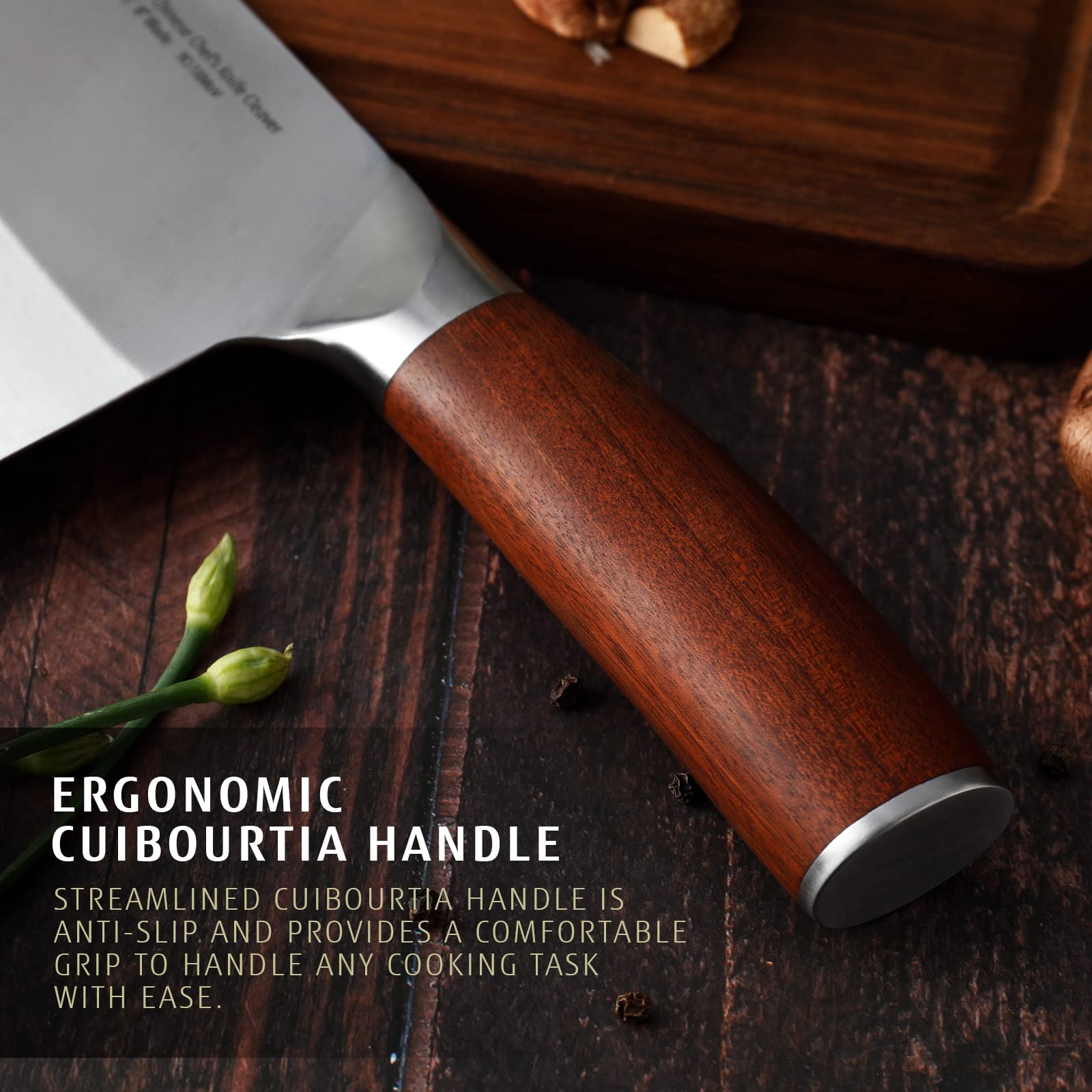 hecef 8 Inch Chinese Cleaver Kitchen Knife, Vegetable Meat Cleaver Chef’s Knife Made of High Carbon Steel & Ergonomic Cuibourtia Handle, Sharp Kitchen Cutlery for Home & Restaurant with Gift Box