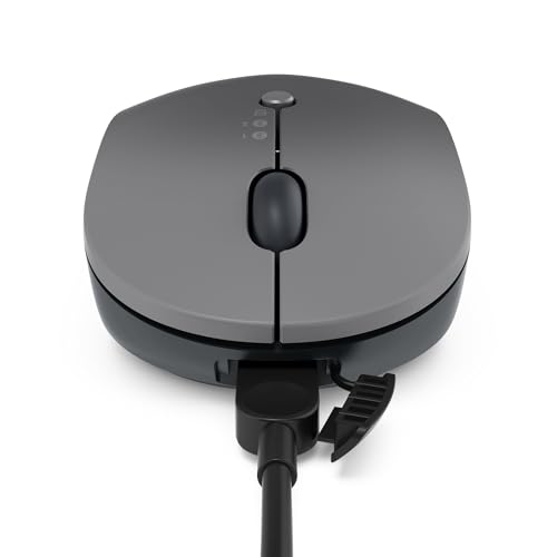 Lenovo Go Multi-Device Wireless Mouse, 2.4GHz Nano USB-C Receiver, Bluetooth, Adjustable DPI, USB-C Rechargeable Battery, Qi Wireless Charging, Ambidextrous, GY51C21211, Grey
