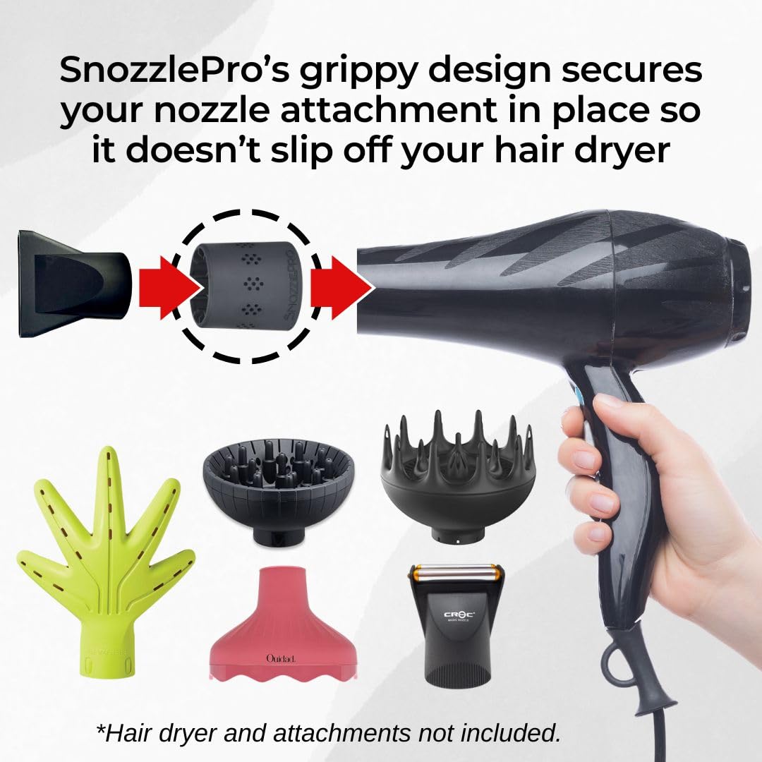 SnozzlePro Universal Hair Dryer Attachment Concentrator Nozzle Replacement and Silicone Nozzle Adapter - Fits Most Blow Dryer Nozzle Diameters from 1.5β to 2.25β (Bundle, 2 Items)