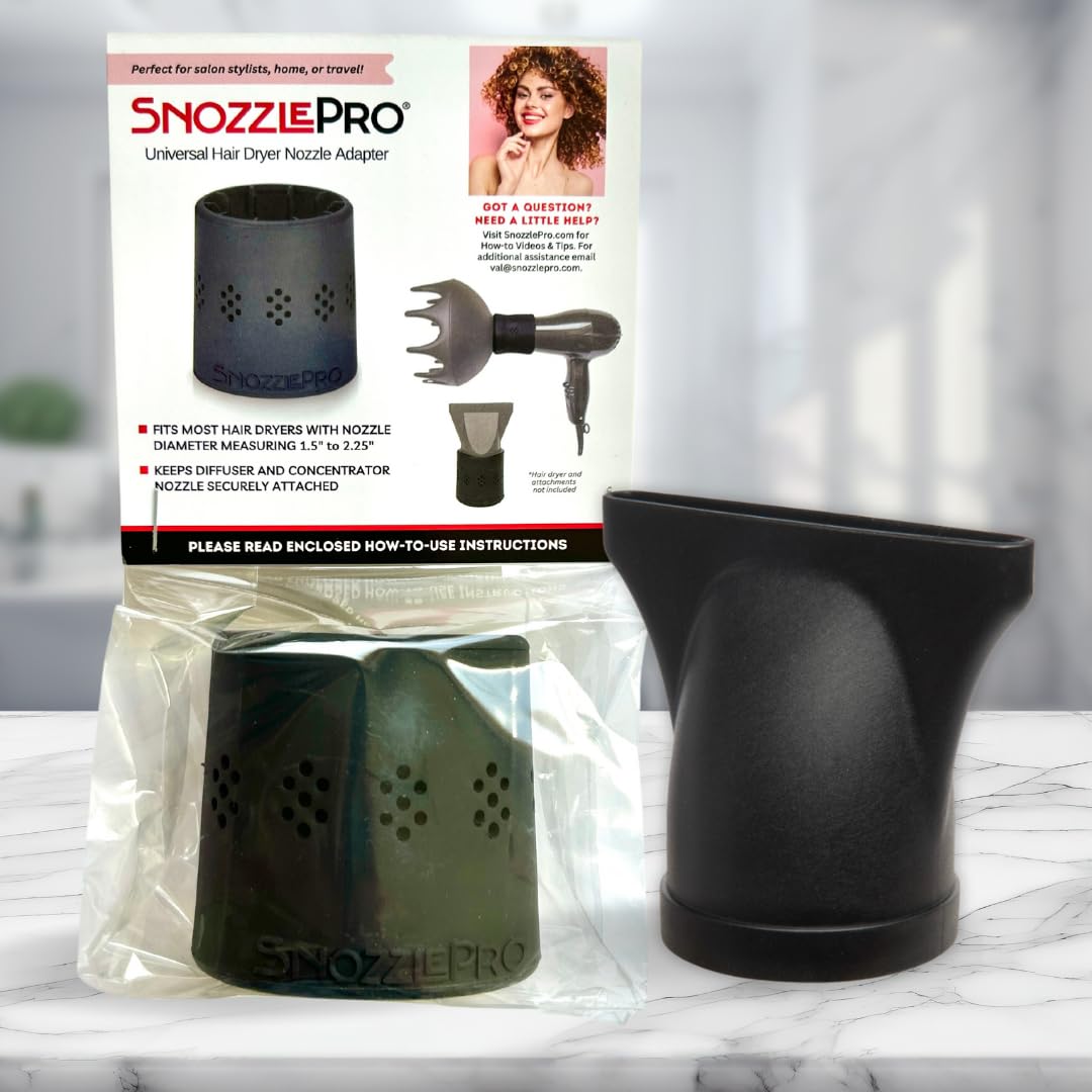 SnozzlePro Universal Hair Dryer Attachment Concentrator Nozzle Replacement and Silicone Nozzle Adapter - Fits Most Blow Dryer Nozzle Diameters from 1.5β to 2.25β (Bundle, 2 Items)