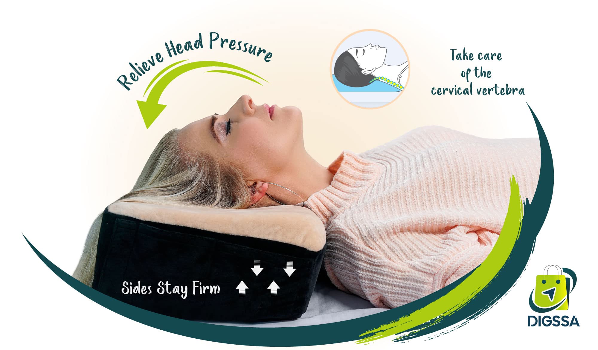 DIGSSA Lash Pillow for Lash Extension - Eyelash Pillow for Beauty Salon Ergonomic and Comfortable Curve for The Neck and Head Support,Cervical Protection with Premium Memory Foam and Pillowcase