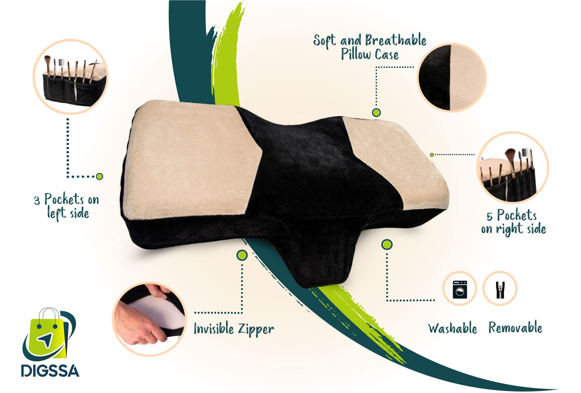 DIGSSA Lash Pillow for Lash Extension - Eyelash Pillow for Beauty Salon Ergonomic and Comfortable Curve for The Neck and Head Support,Cervical Protection with Premium Memory Foam and Pillowcase