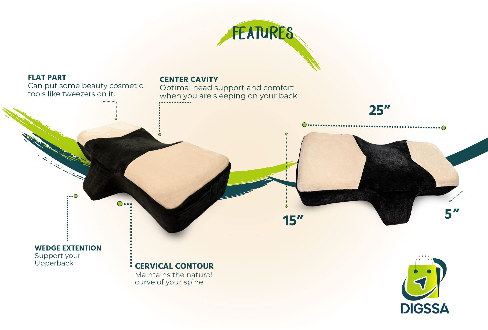 DIGSSA Lash Pillow for Lash Extension - Eyelash Pillow for Beauty Salon Ergonomic and Comfortable Curve for The Neck and Head Support,Cervical Protection with Premium Memory Foam and Pillowcase