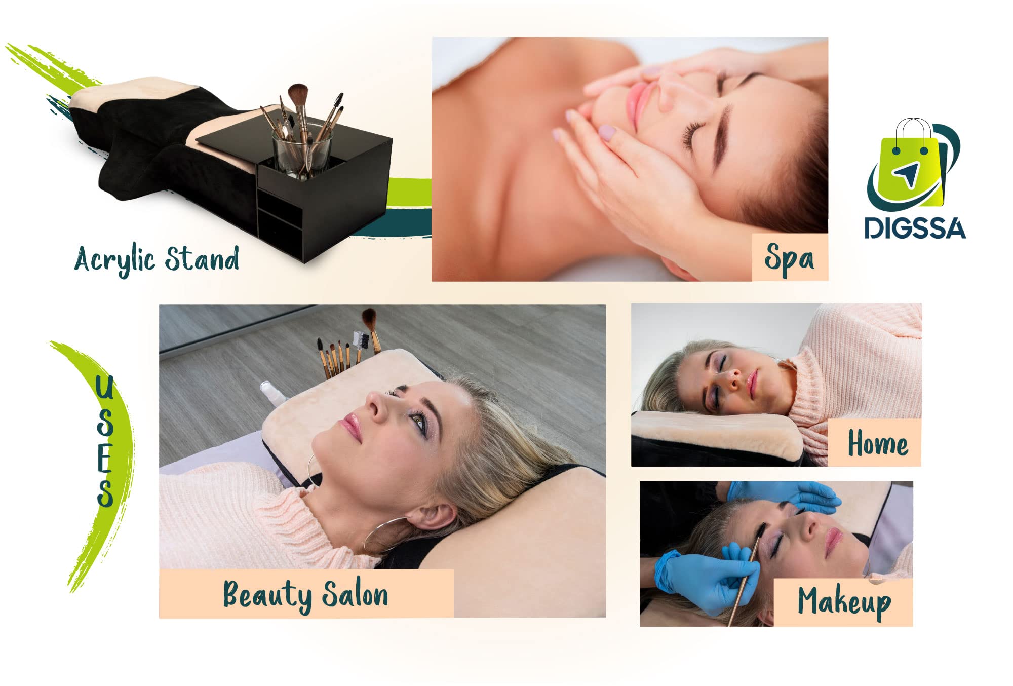 DIGSSA Lash Pillow for Lash Extension - Eyelash Pillow for Beauty Salon Ergonomic and Comfortable Curve for The Neck and Head Support,Cervical Protection with Premium Memory Foam and Pillowcase