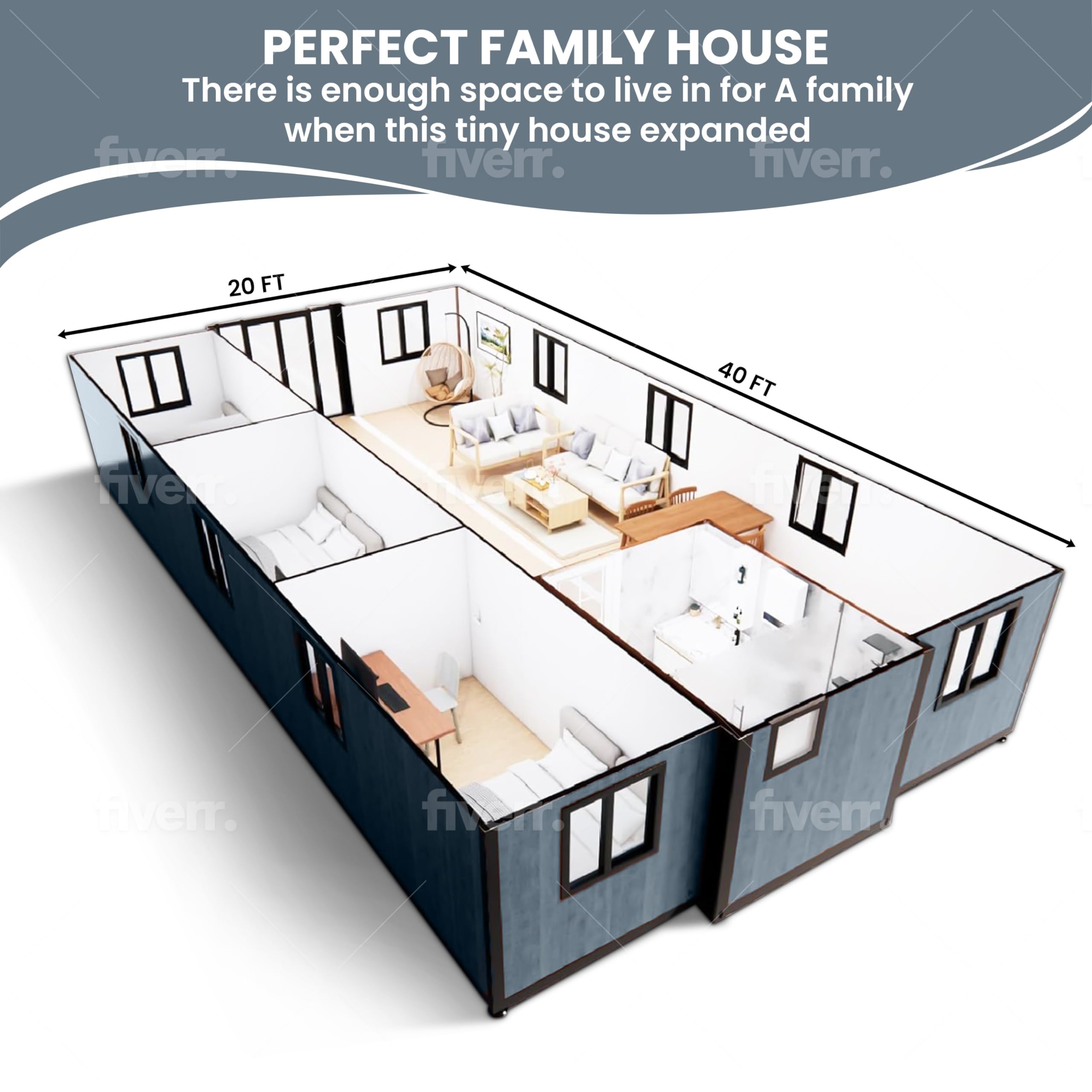 _20ft Expandable Container House | Prefab Expandable Foldable Homes | Portable Prefabricated 2 Bedroom, 1 Bath Living & Kitchen | Modular Steel Frame Home | Insulated and Easy Assembly [RED]