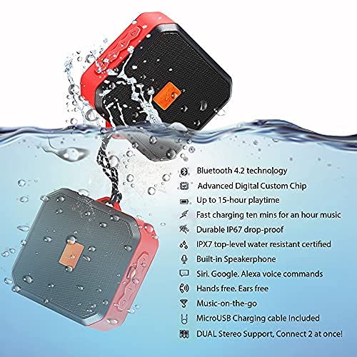 -Tek Styz IPX7 Speaker Works for Microsoft Surface Duo with 13H Waterproof Playtime, Indoor, Outdoor Travel 1500mAh (RED)