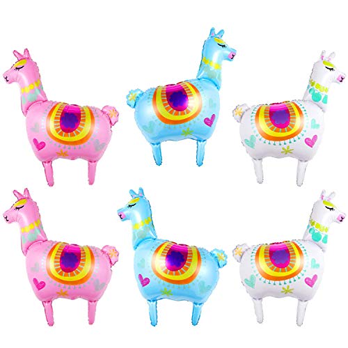 6 Pieces Llama Alpaca Foil Balloons,Llama Balloons Mylar Foil Animals Alpaca Balloons For Birthday Mexican Fiesta Luau Party Decorations