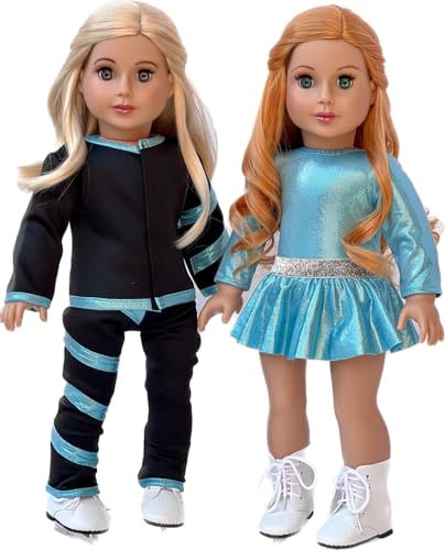 - Super Skater - Clothes Fits 18 Inch Doll - 2 Complete Outfits - 5 Pieces - 18 Inch Doll Ice Skating Outfits - Leotard, Skirt, Pants, Jacket and 1 Pair of Skates (Doll Not Included)