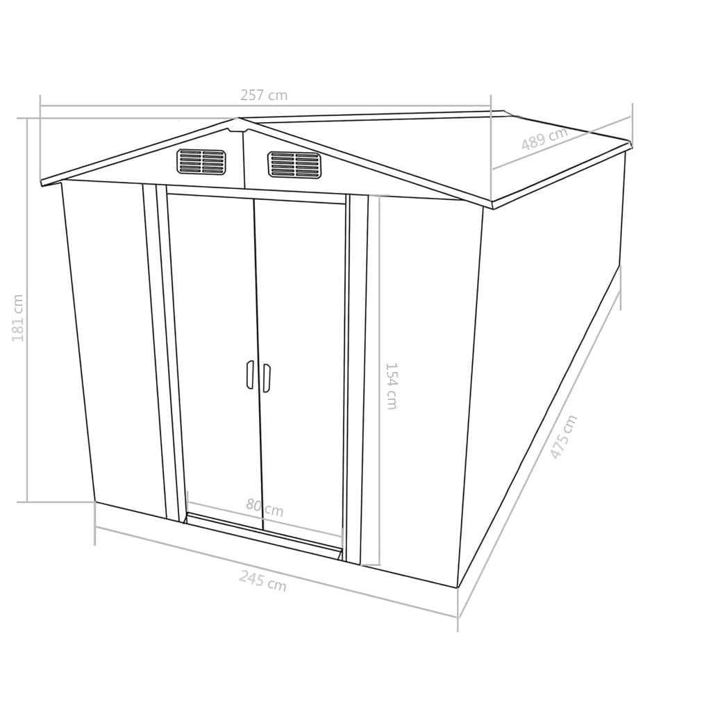 'vidaXL Metal Garden Shed in Anthracite - Spacious Steel Construction with Front and Back Vents, Double Sliding Doors for Easy Access - 101.2"x192.5"x71.3"