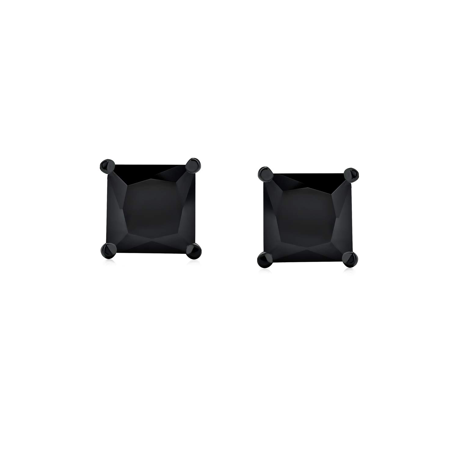 .50 CT Black On Black Square Princess Cut Cubic Zirconia Solitaire Stud Earrings For Men Women CZ Secure Screw Back Black Plated .925 Sterling Silver 5MM