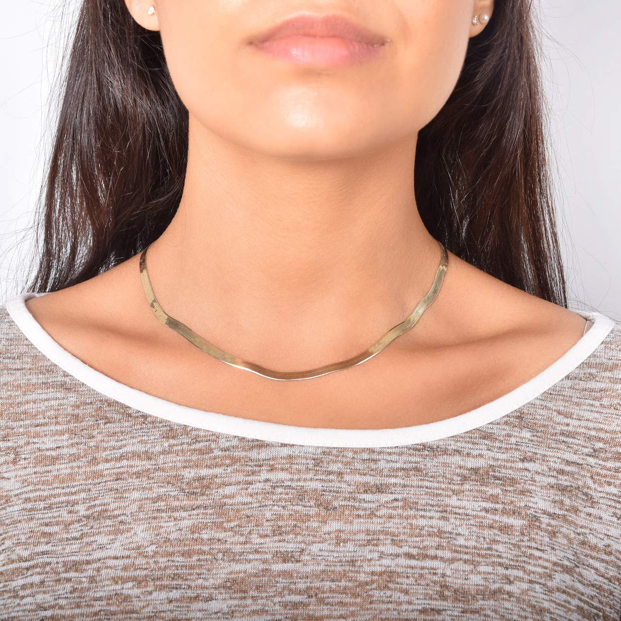 .925 14K Gold Plated Sterling Silver 3.2MM, 4.3MM, 6.8MM or 9MM Flexible Flat Magic Herringbone Chain Necklace (16, 9MM)