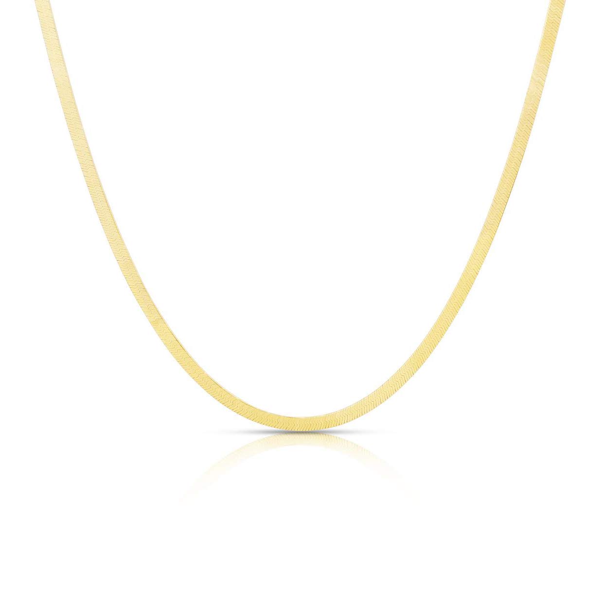 .925 14K Gold Plated Sterling Silver 3.2MM, 4.3MM, 6.8MM or 9MM Flexible Flat Magic Herringbone Chain Necklace (16, 9MM)
