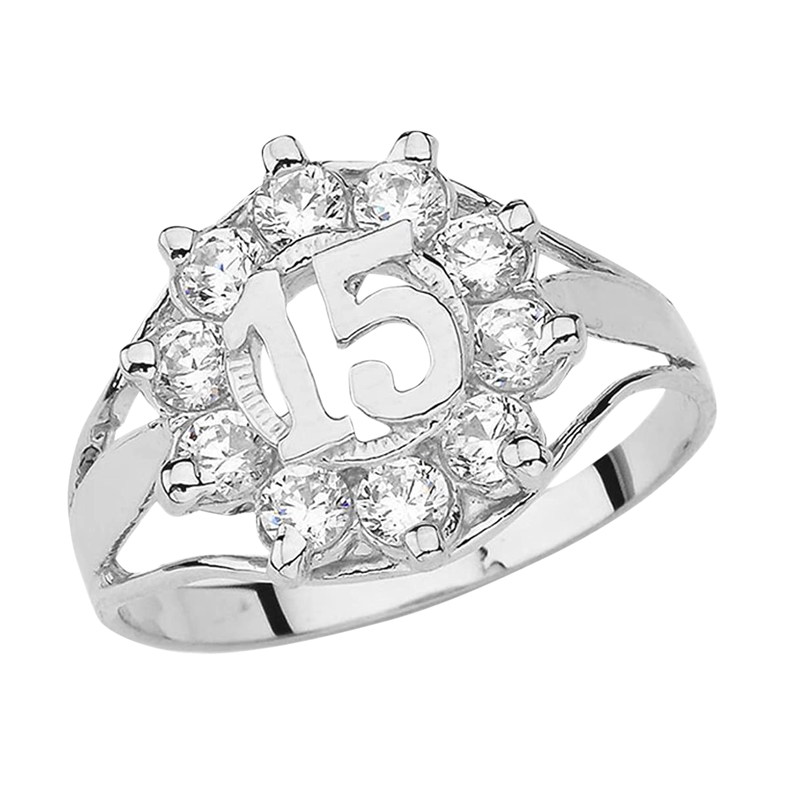 .925 Sterling Silver Cubic Zirconia â15â Fifteen Ring - Size 5