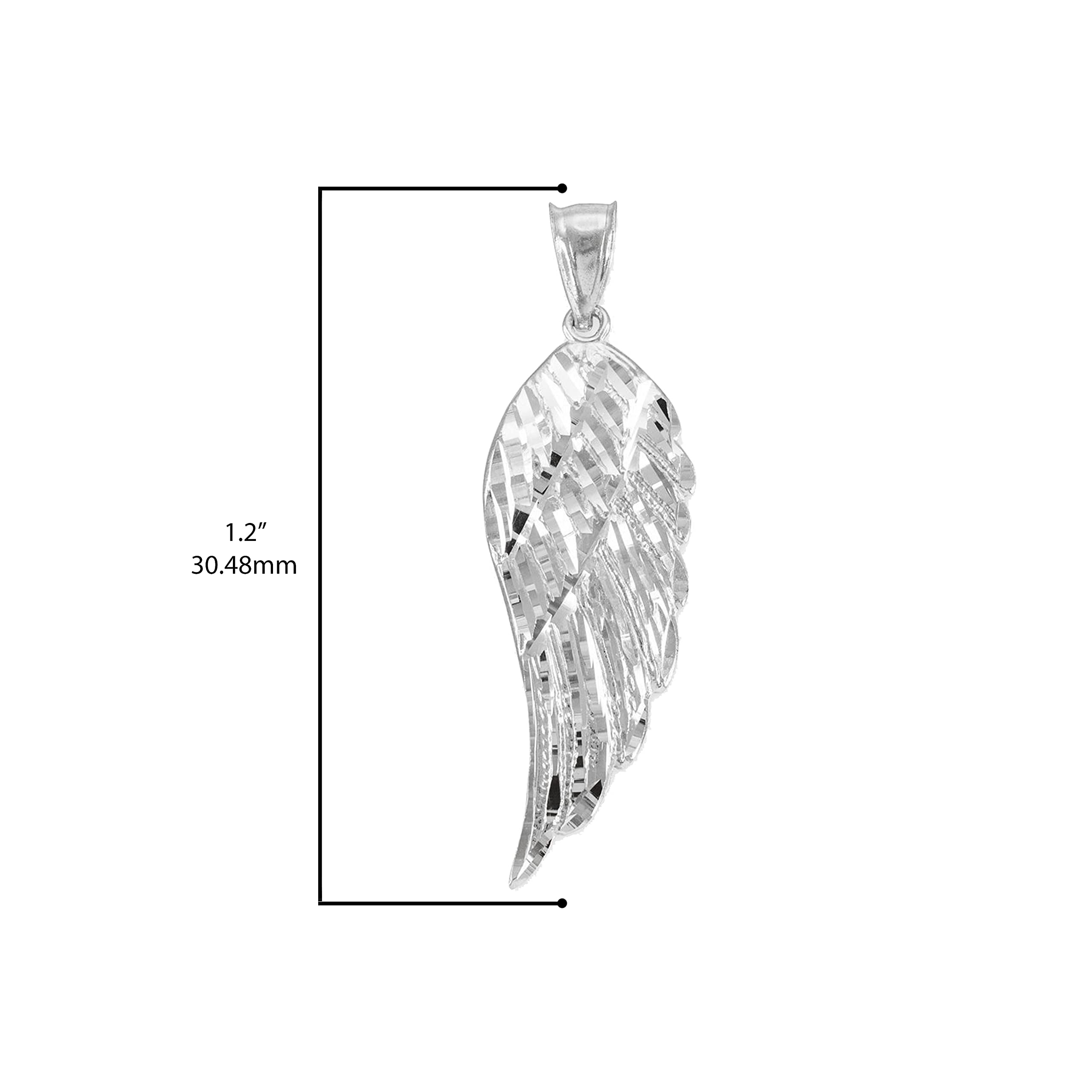 .925 Sterling Silver Textured Single Angel Wing Heavenly Celestial Charm Pendant Necklace with Rolo Chain - 16"