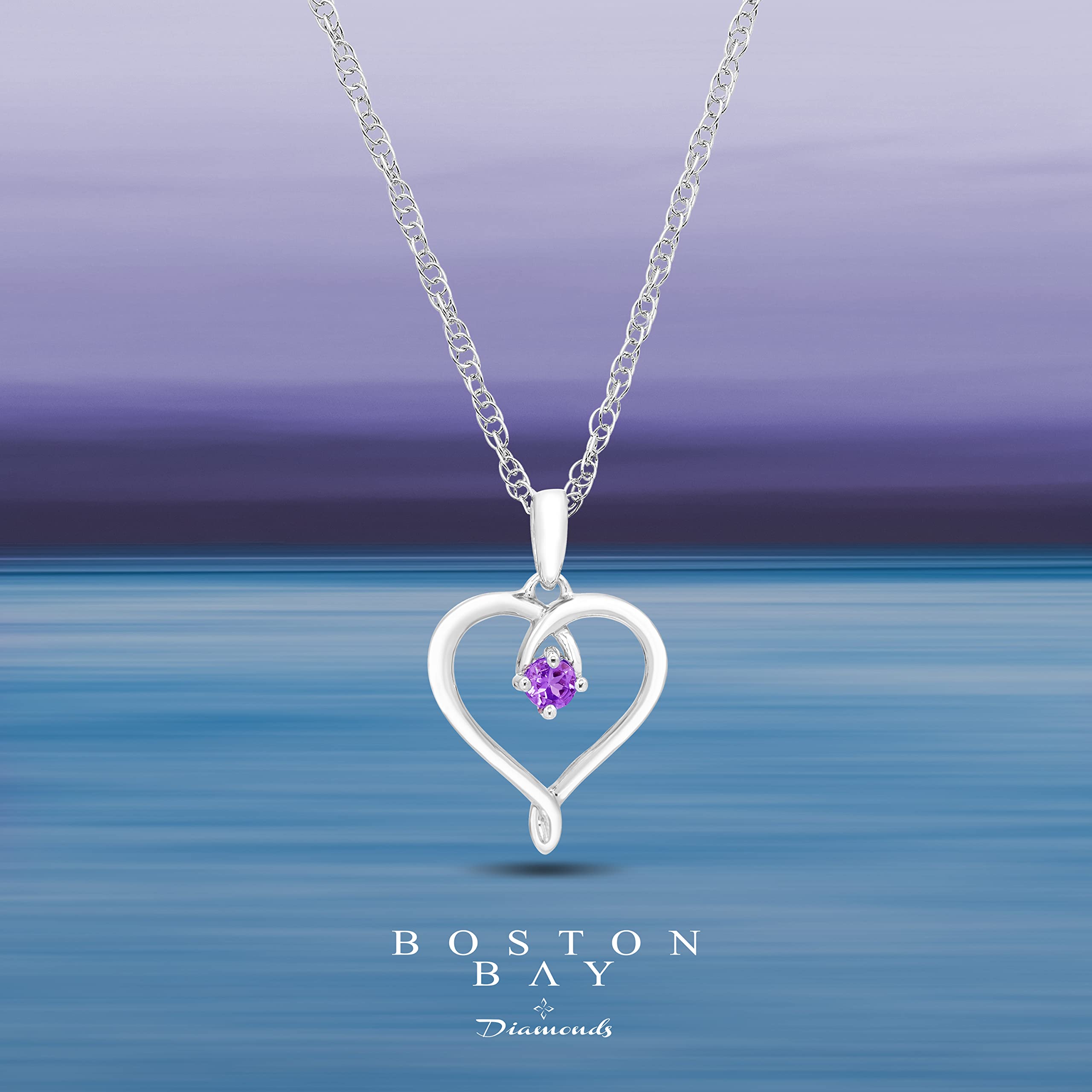 .925 Sterling Silver Natural Purple Amethyst February Birthstone Heart Pendant Necklace with 18" Chain