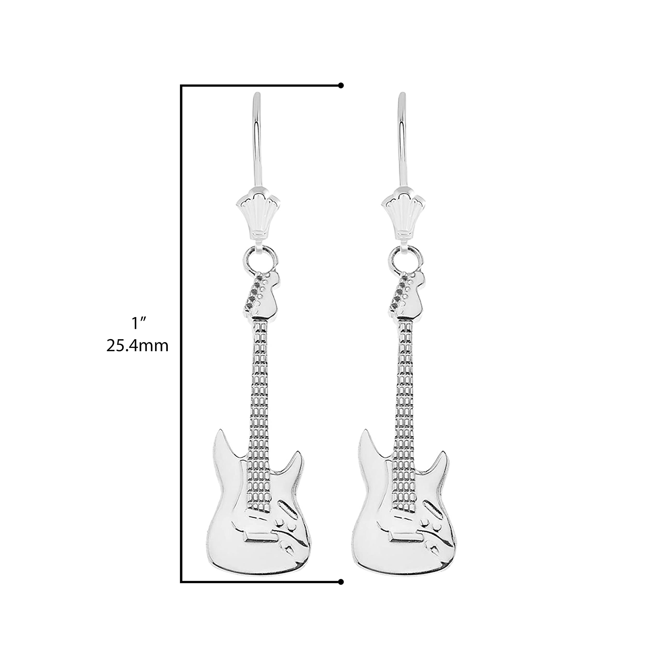 .925 Sterling Silver Electric Guitar Leverback Dangle Earrings