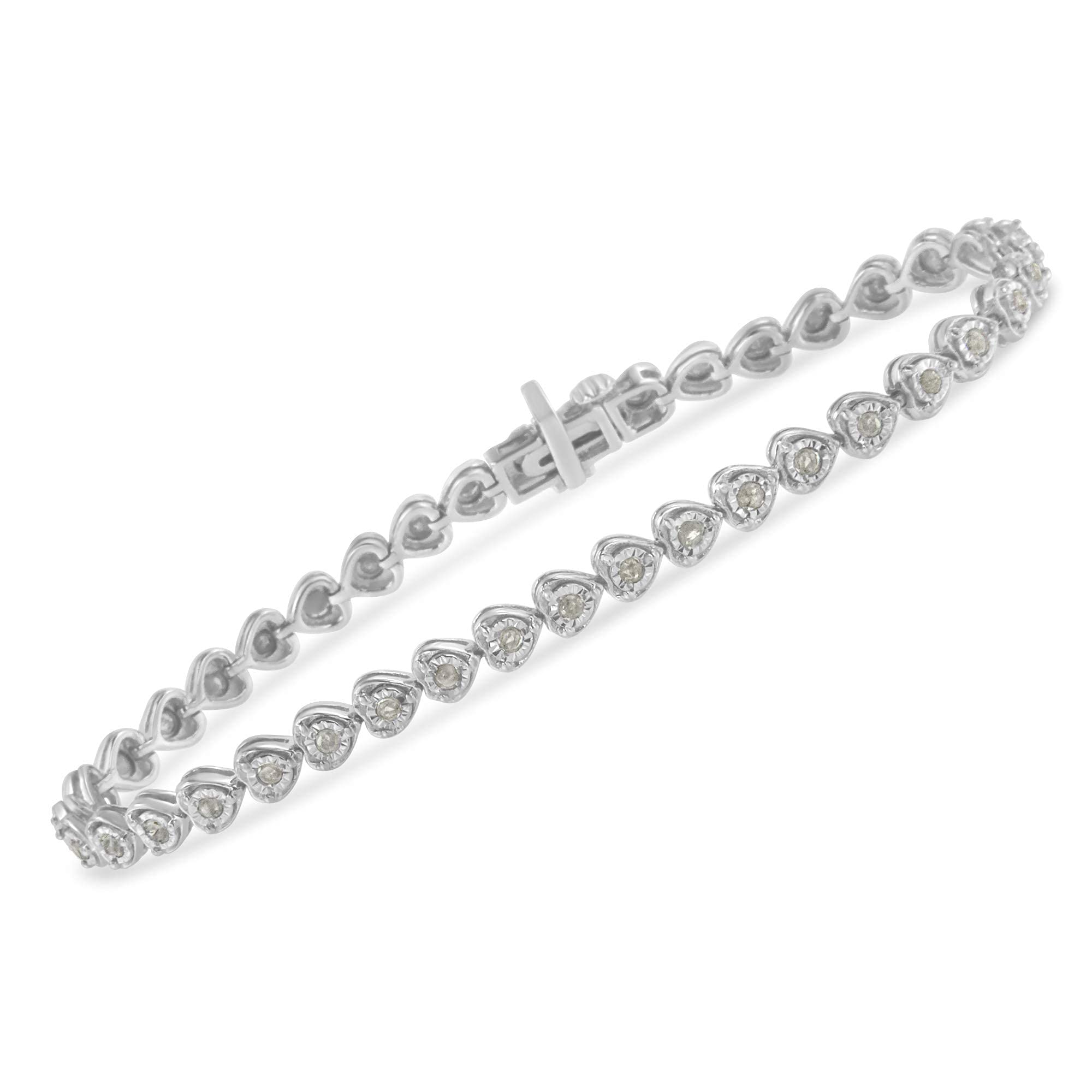 .925 Sterling Silver 1.0 Cttw Miracle Set Diamond Heart-Link 7" Tennis Bracelet (I-J Color, I2-I3 Clarity)