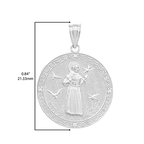 .925 Sterling Silver Cubic Zirconia St Francis of Assisi Medal Pendant - Pendant Only