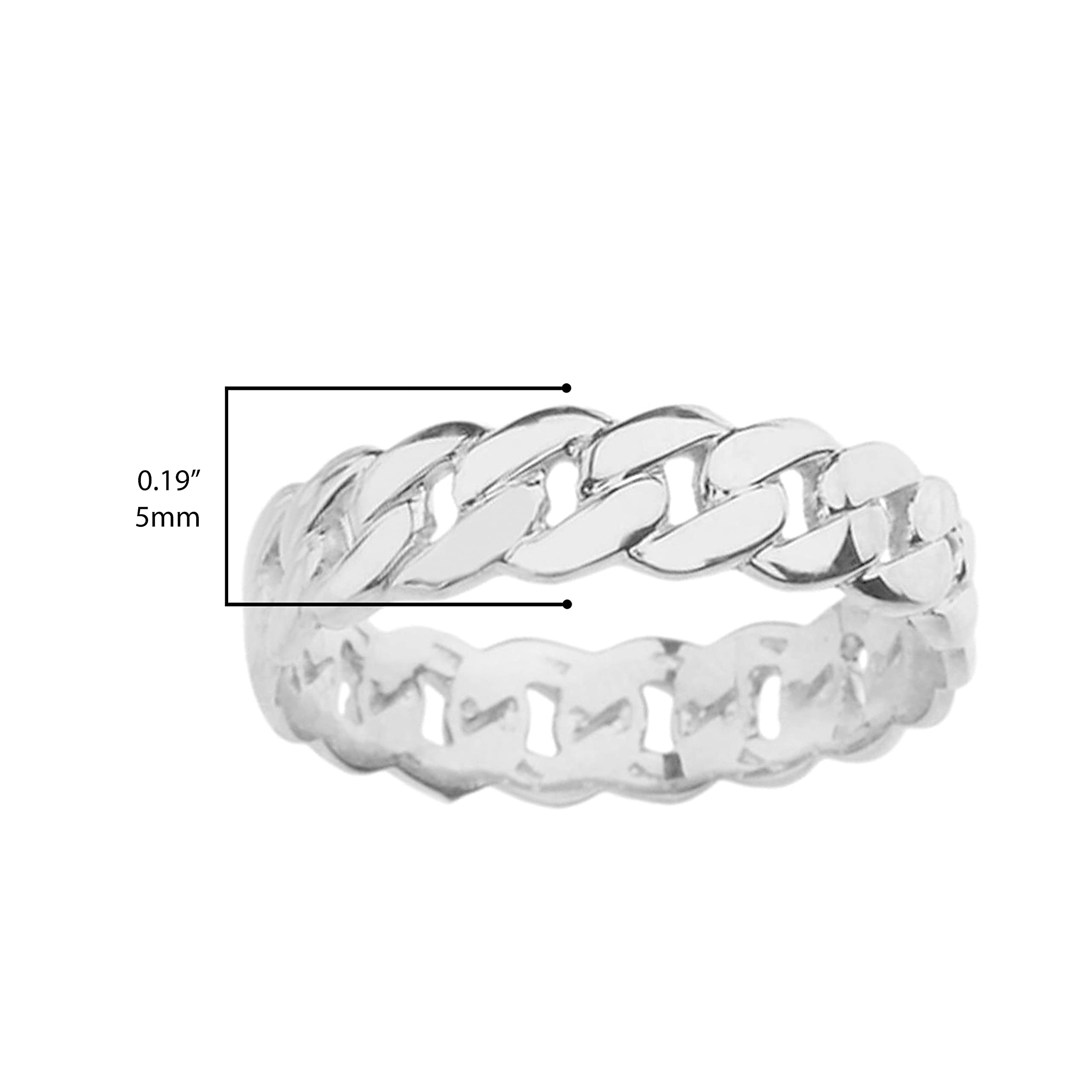 .925 Sterling Silver 5mm Wide Cuban Link Chain Band Celtic Fashion or Wedding Ring - Size 5-3/4