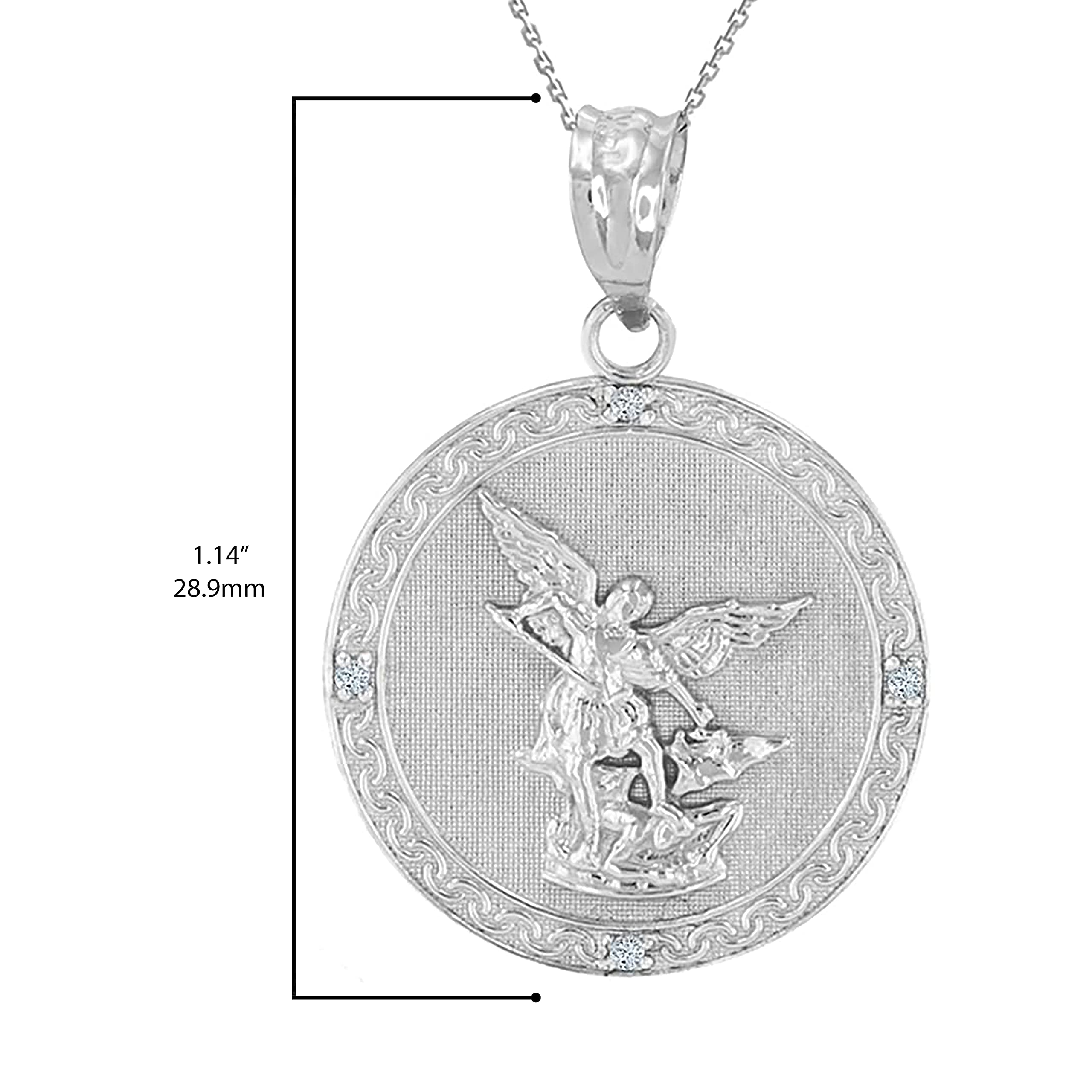 .925 Sterling Silver Saint Michael The Archangel White Cubic Zirconia Accented 1β Medal Pendant Necklace with Rolo Chain - 20" Chain