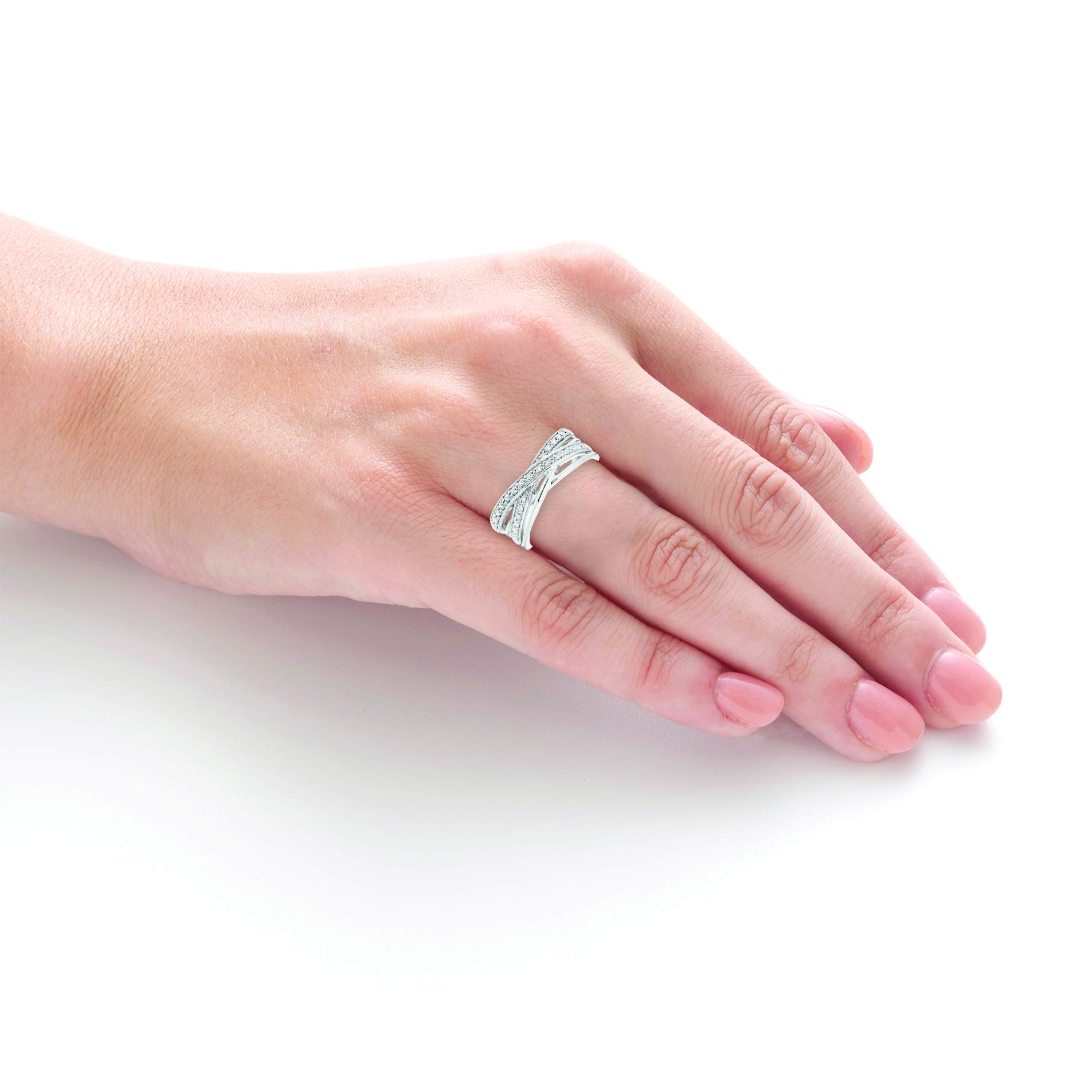 .925 Sterling Silver 1/8 Cttw Diamond 1/4" Double Cross Over Statement Ring with Tapered Band (I Color, I3 Clarity) - Size 6