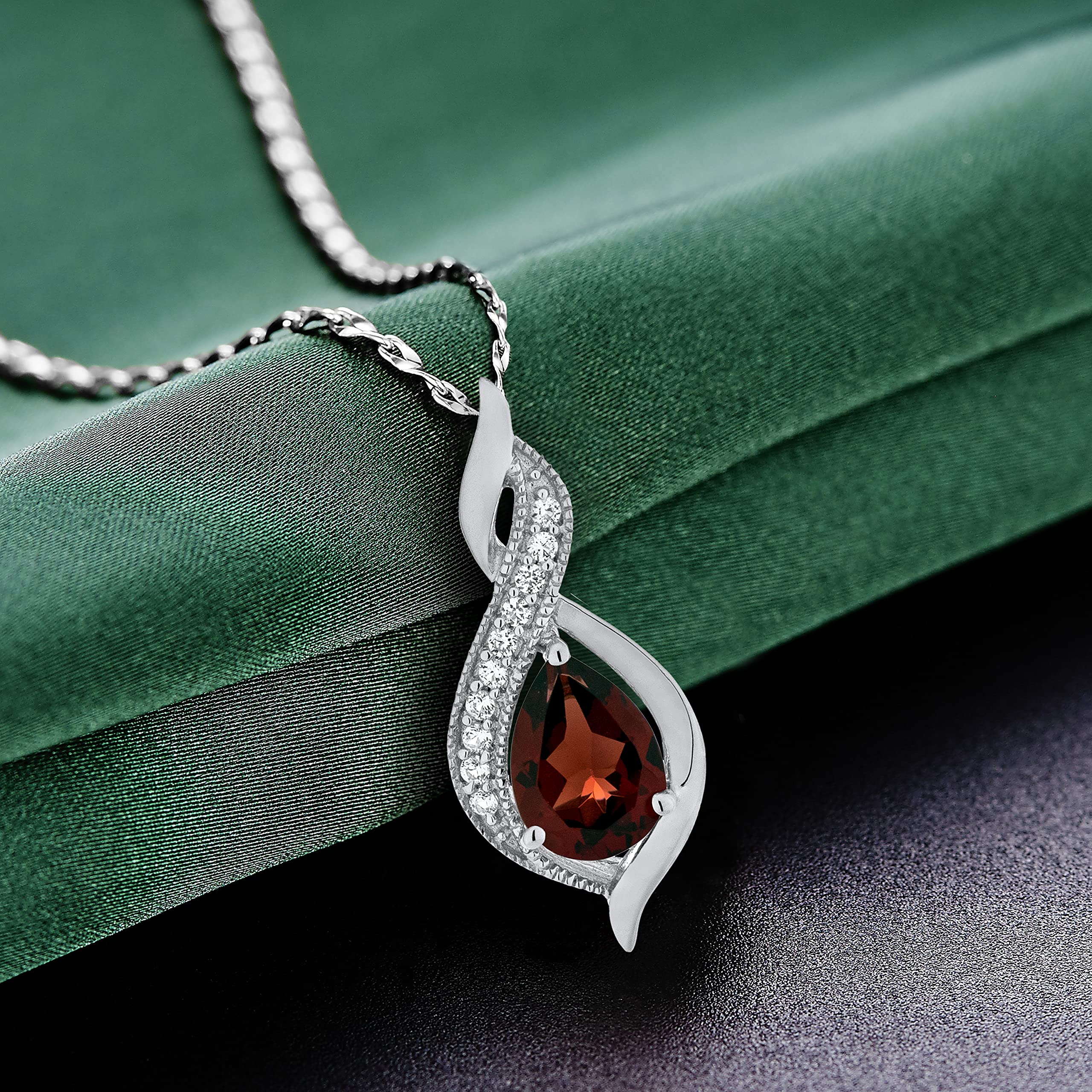.925 Sterling Silver Pear-Shaped Birthstone & Lab Grown White Sapphire Milgrain Twist Pendant Necklace with 18" Rope Chain - March, Created Aquamarine