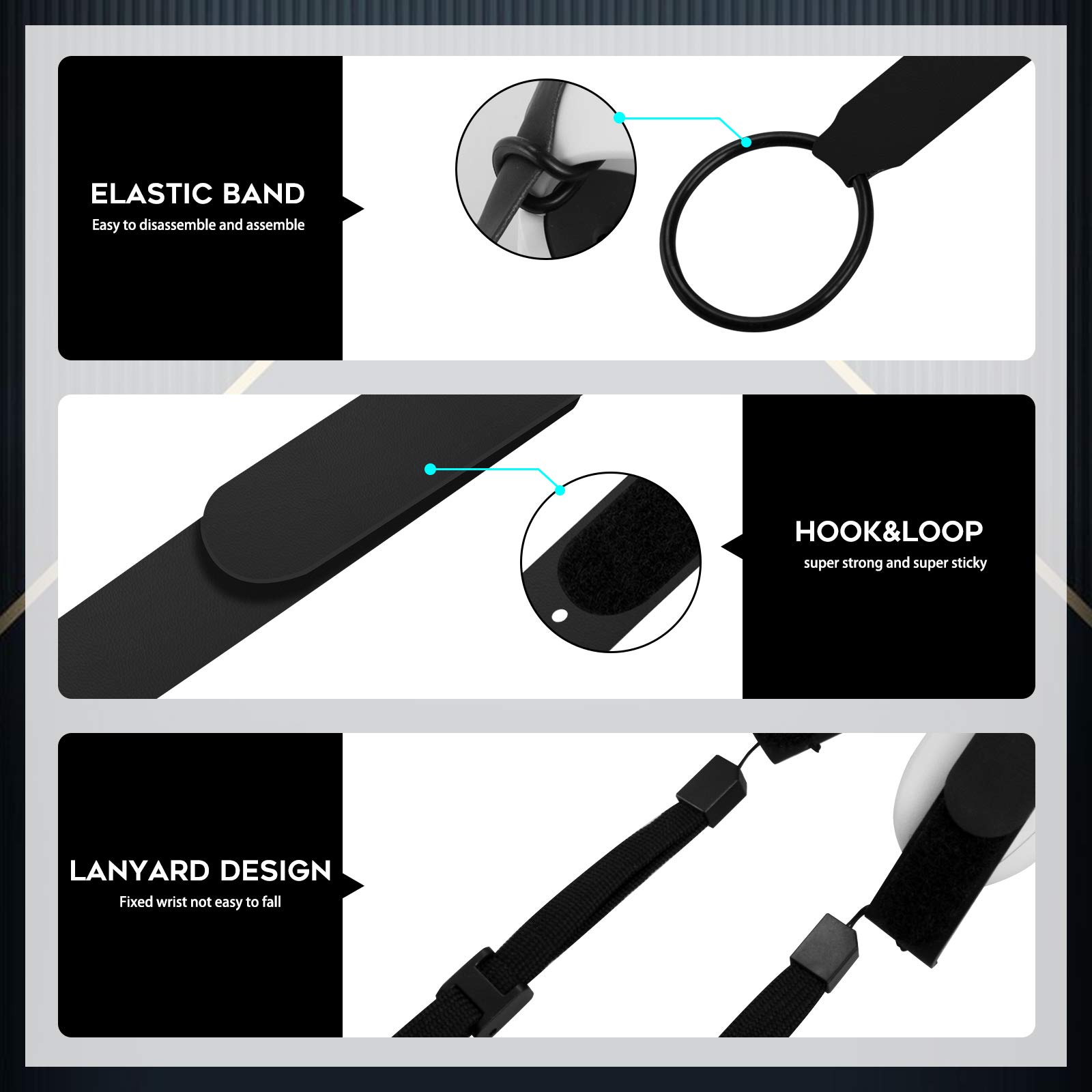 (1 Pair) Orzero Adjustable Hand Grip Straps Accessories for Quest 2 VR Gaming Headset Controller, Handle Dropping Prevention - Black