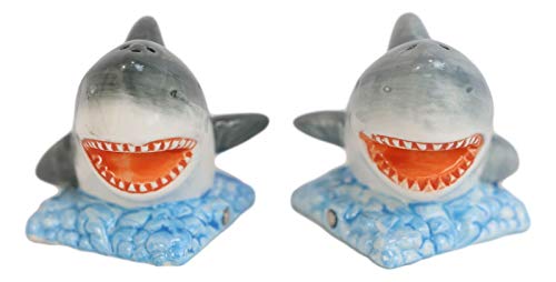 "Home Décor Accents" Ceramic Nautical Ocean Great White Sharks Salt And Pepper Shakers Figurine Set - Home Accents 33-kl1-9039