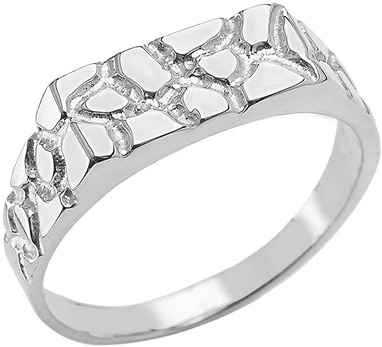 .925 Sterling Silver Nugget Style Flat Signet Band or Pinky Ring - Size 6-3/4