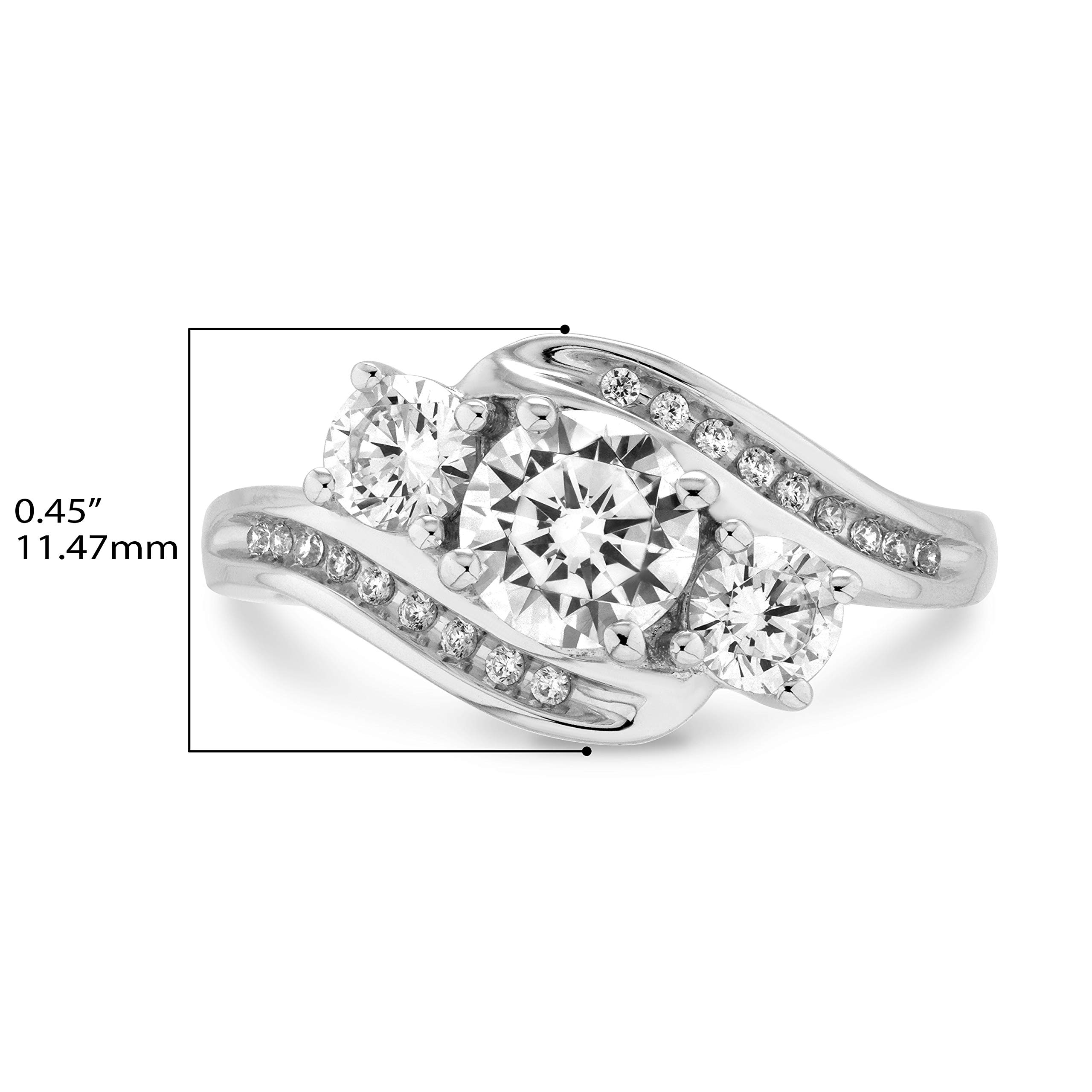 .925 Sterling Silver Cubic Zirconia Diagonal Three Stone Bypass Engagement Ring - Size 8
