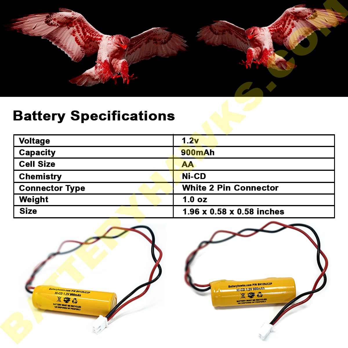 (10 Pack) OSA268 Custom-332 ELB CS01 EXR LED EL M6 AA900mAh 1.2v Ni-CD AA 900mAh 1.2v Battery Exit Sign Emergency Light BST D-AA900BT
