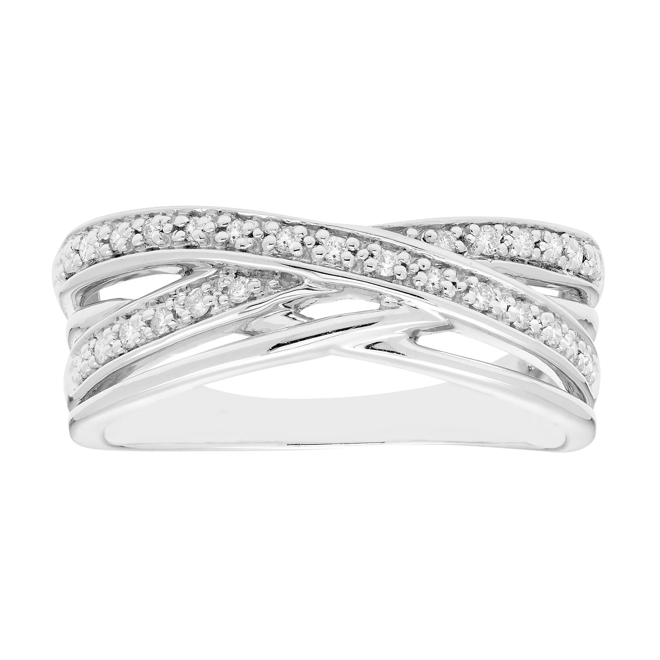 .925 Sterling Silver 1/8 Cttw Diamond 1/4" Double Cross Over Statement Ring with Tapered Band (I Color, I3 Clarity) - Size 6