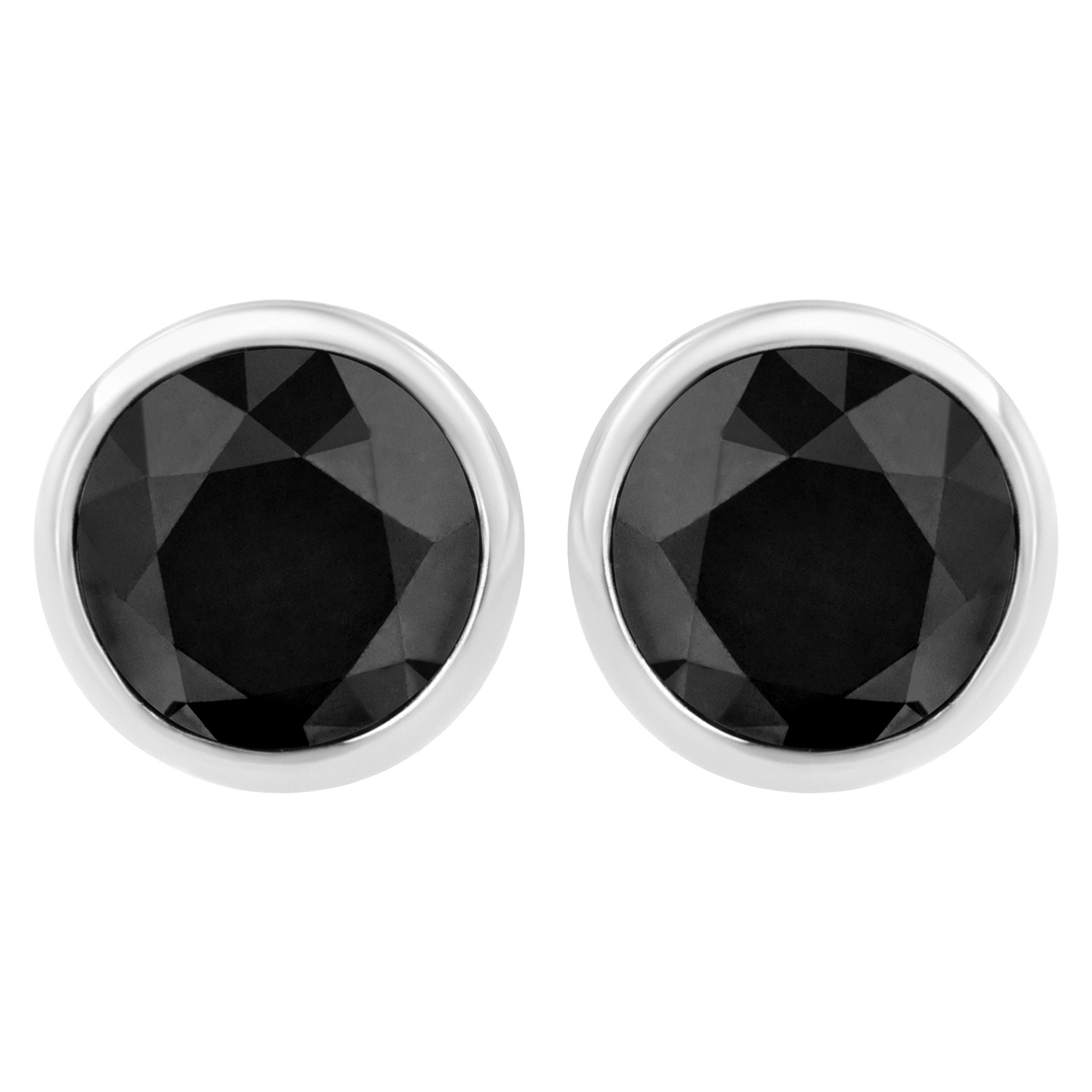 .925 Sterling Silver 1.00 Cttw Round Brilliant-Cut Black Diamond Bezel-Set Stud Earrings with Screw Backs (Fancy Color-Enhanced, I2-I3 Clarity)
