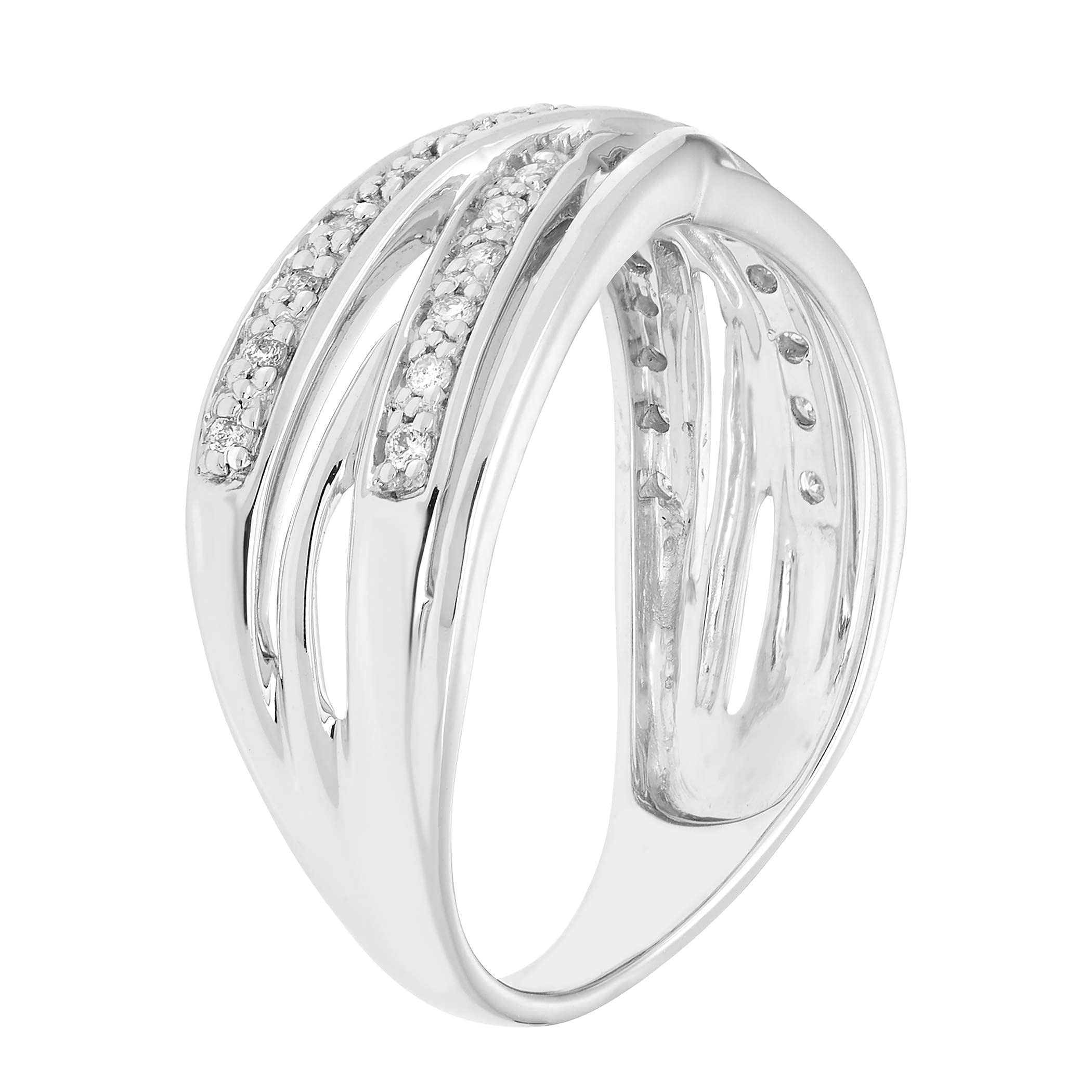 .925 Sterling Silver 1/8 Cttw Diamond 1/4" Double Cross Over Statement Ring with Tapered Band (I Color, I3 Clarity) - Size 6