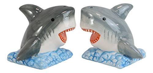 "Home Décor Accents" Ceramic Nautical Ocean Great White Sharks Salt And Pepper Shakers Figurine Set - Home Accents 33-kl1-9039