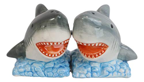 "Home Décor Accents" Ceramic Nautical Ocean Great White Sharks Salt And Pepper Shakers Figurine Set - Home Accents 33-kl1-9039