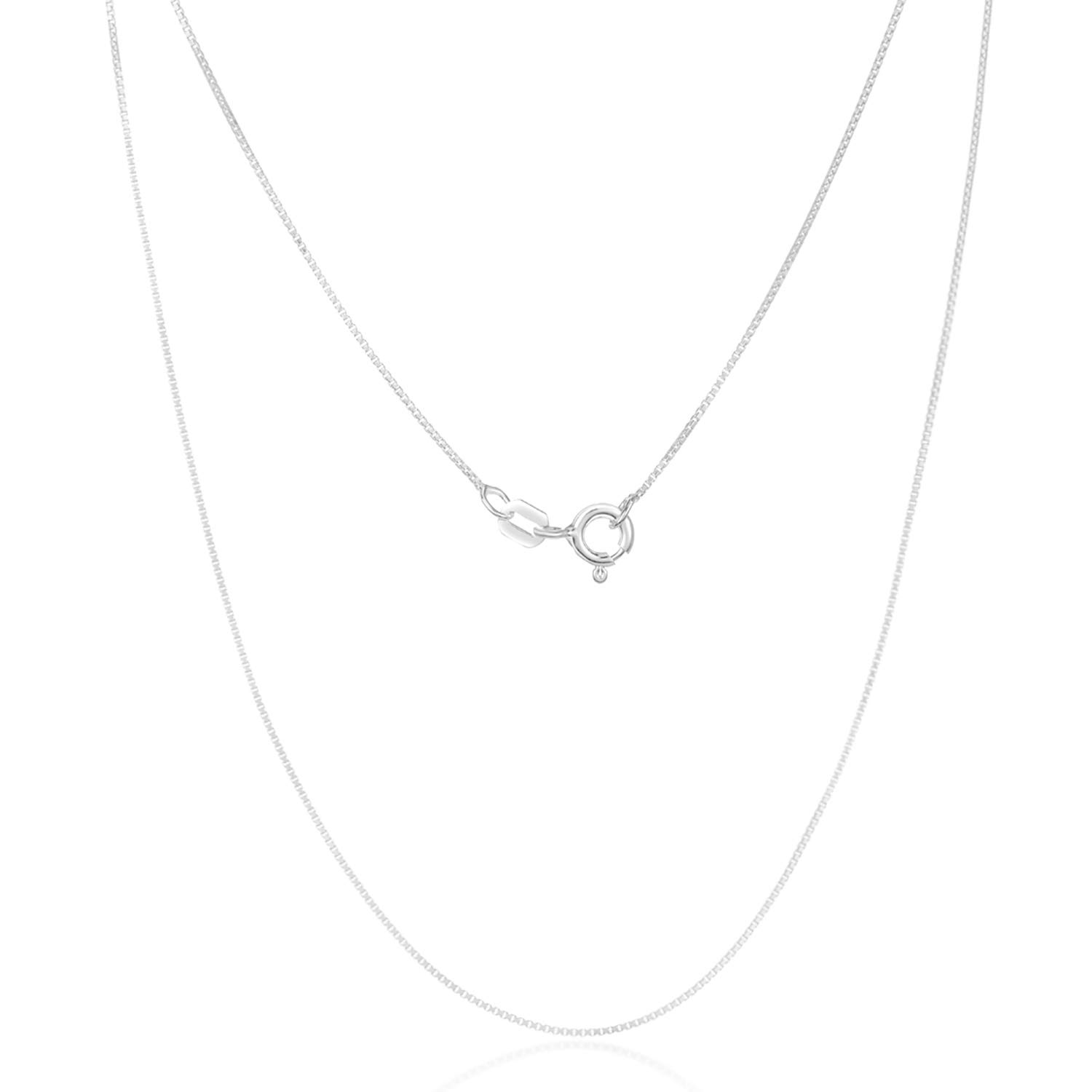 .925 Sterling Silver 0.7mm, 0.9mm, 1.1mm, 1.3mm, 1.5mm or 1.7mm Box Chain Necklace, Made In Italy (18, 0.7mm)