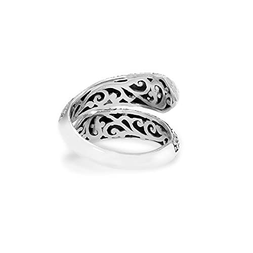 .925 Sterling Silver 1/2" Filigree, High Polish & Stippled Knife Edged Wrap Style Bypass Statement Ring - Handmade by Bali Artisans - Size 9