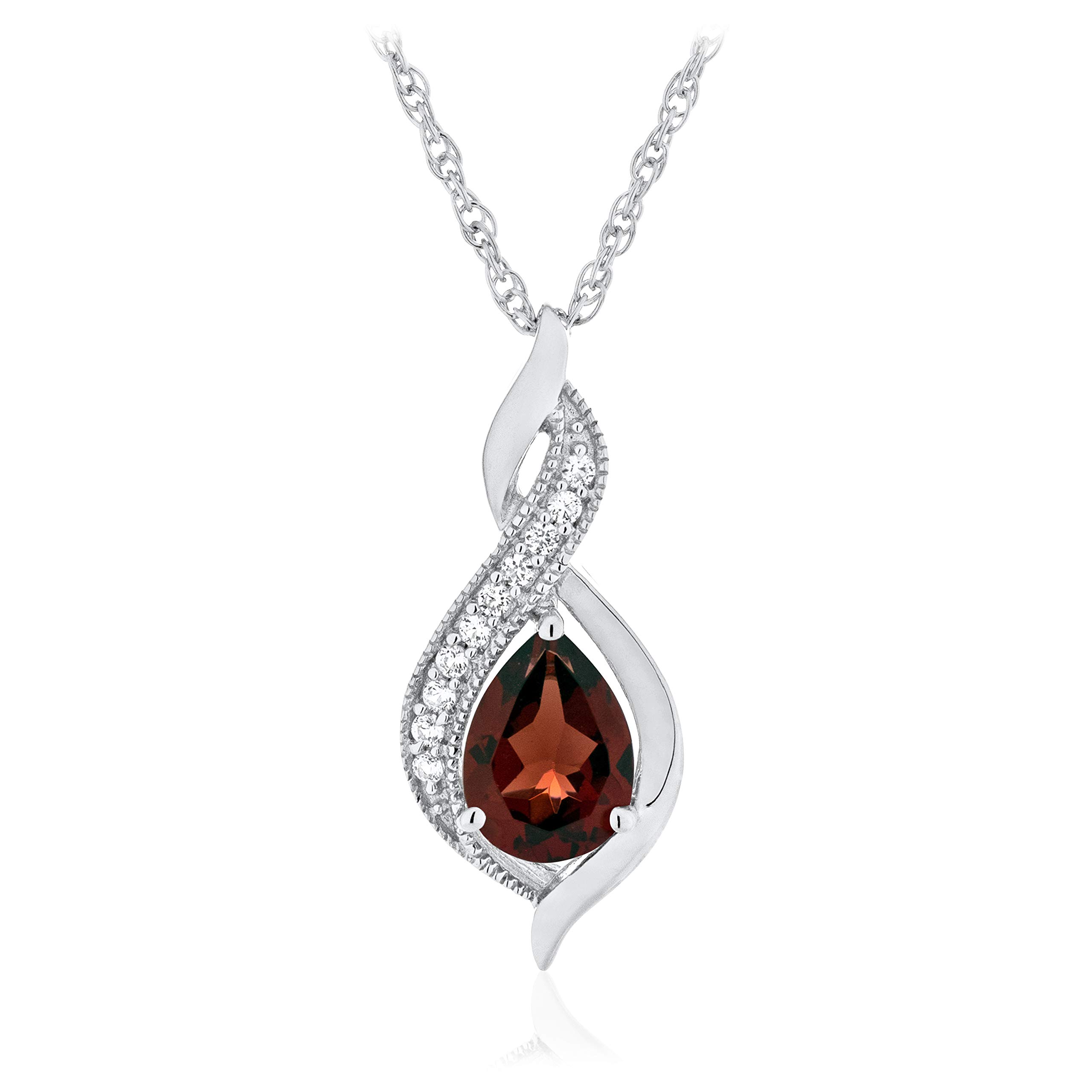 .925 Sterling Silver Pear-Shaped Birthstone & Lab Grown White Sapphire Milgrain Twist Pendant Necklace with 18" Rope Chain - March, Created Aquamarine