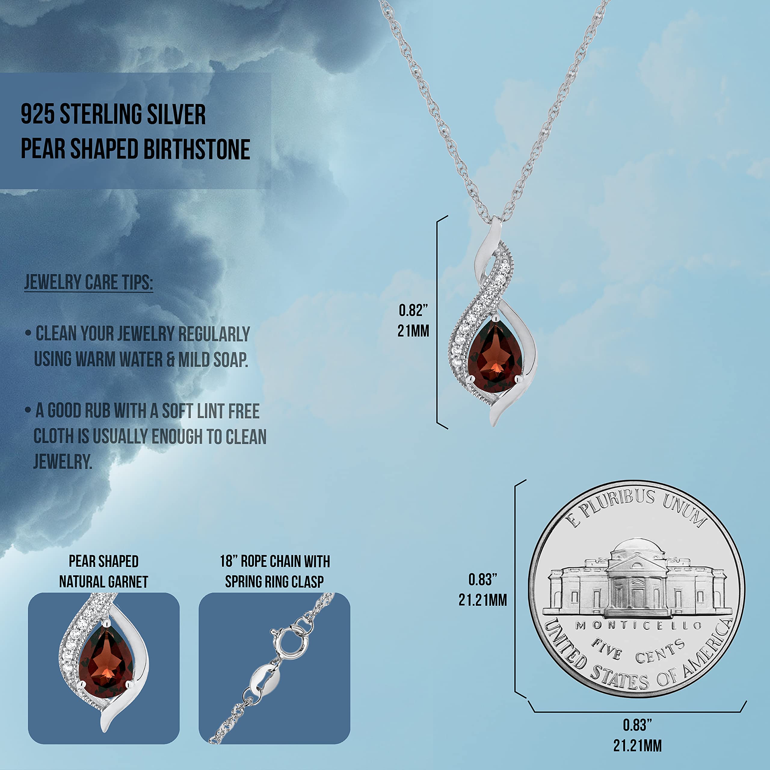 .925 Sterling Silver Pear-Shaped Birthstone & Lab Grown White Sapphire Milgrain Twist Pendant Necklace with 18" Rope Chain - March, Created Aquamarine