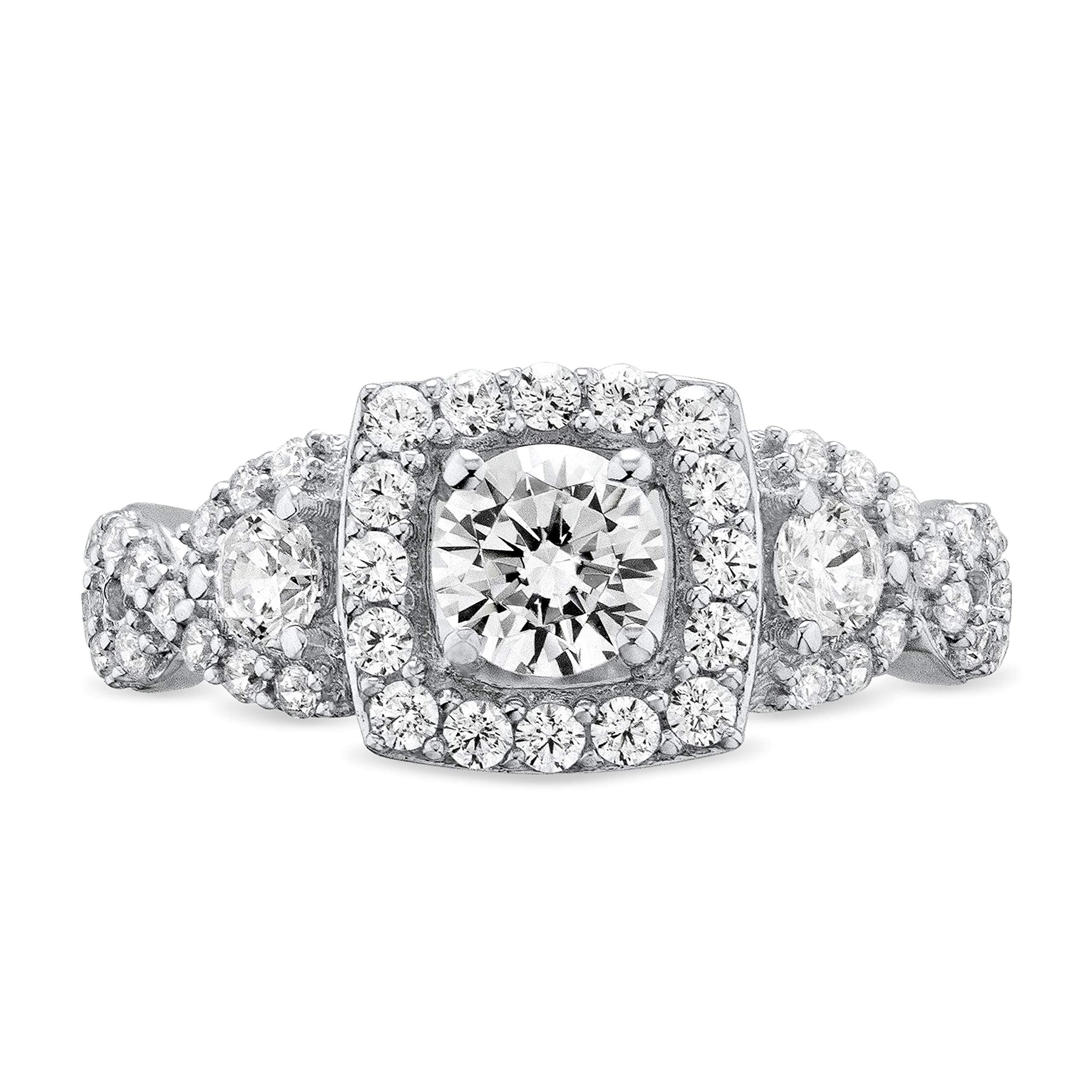 .925 Sterling Silver Round Brilliant Cut Cubic Zirconia Cushion Halo Three Stone Infinity Twist Engagement Ring - Size 7