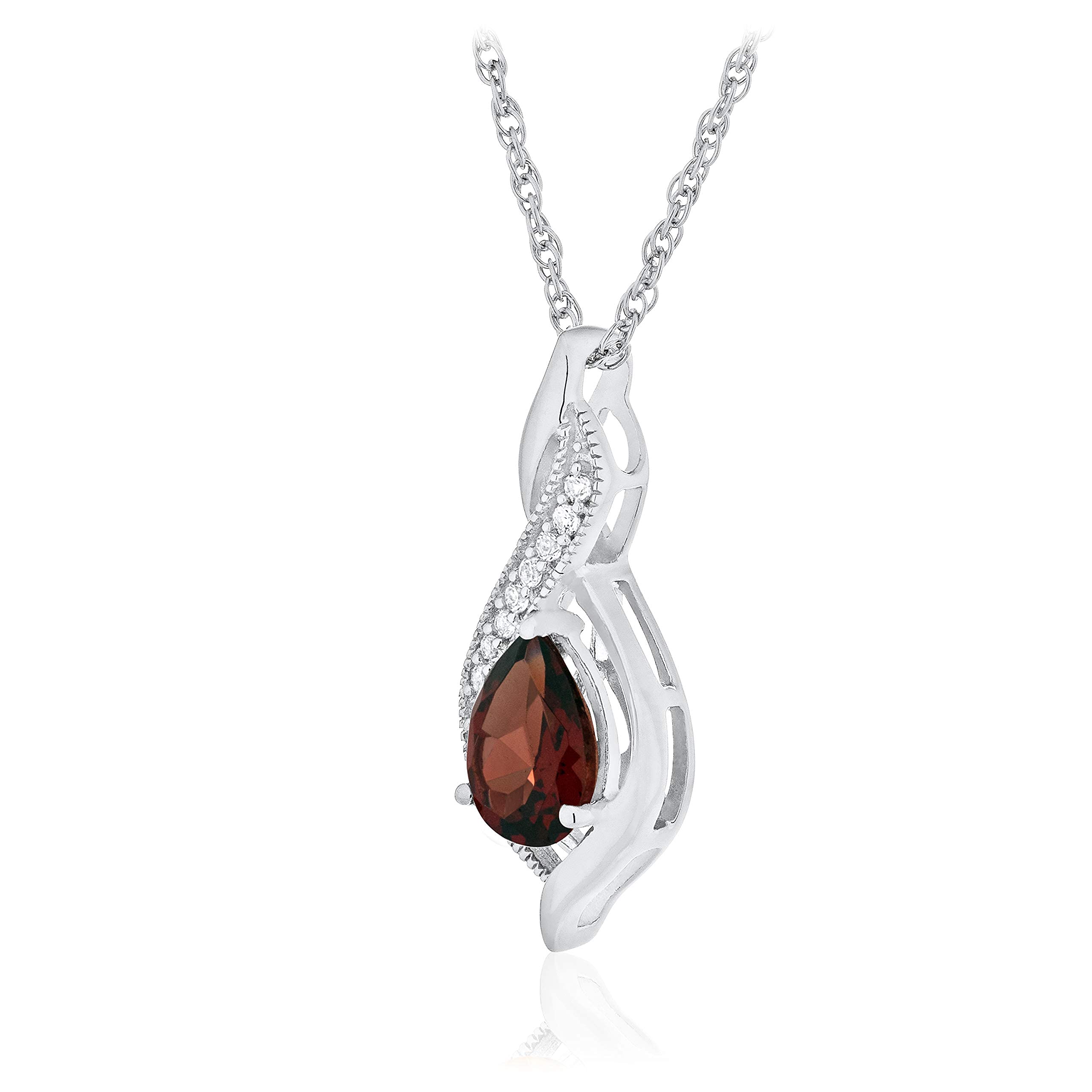 .925 Sterling Silver Pear-Shaped Birthstone & Lab Grown White Sapphire Milgrain Twist Pendant Necklace with 18" Rope Chain - March, Created Aquamarine