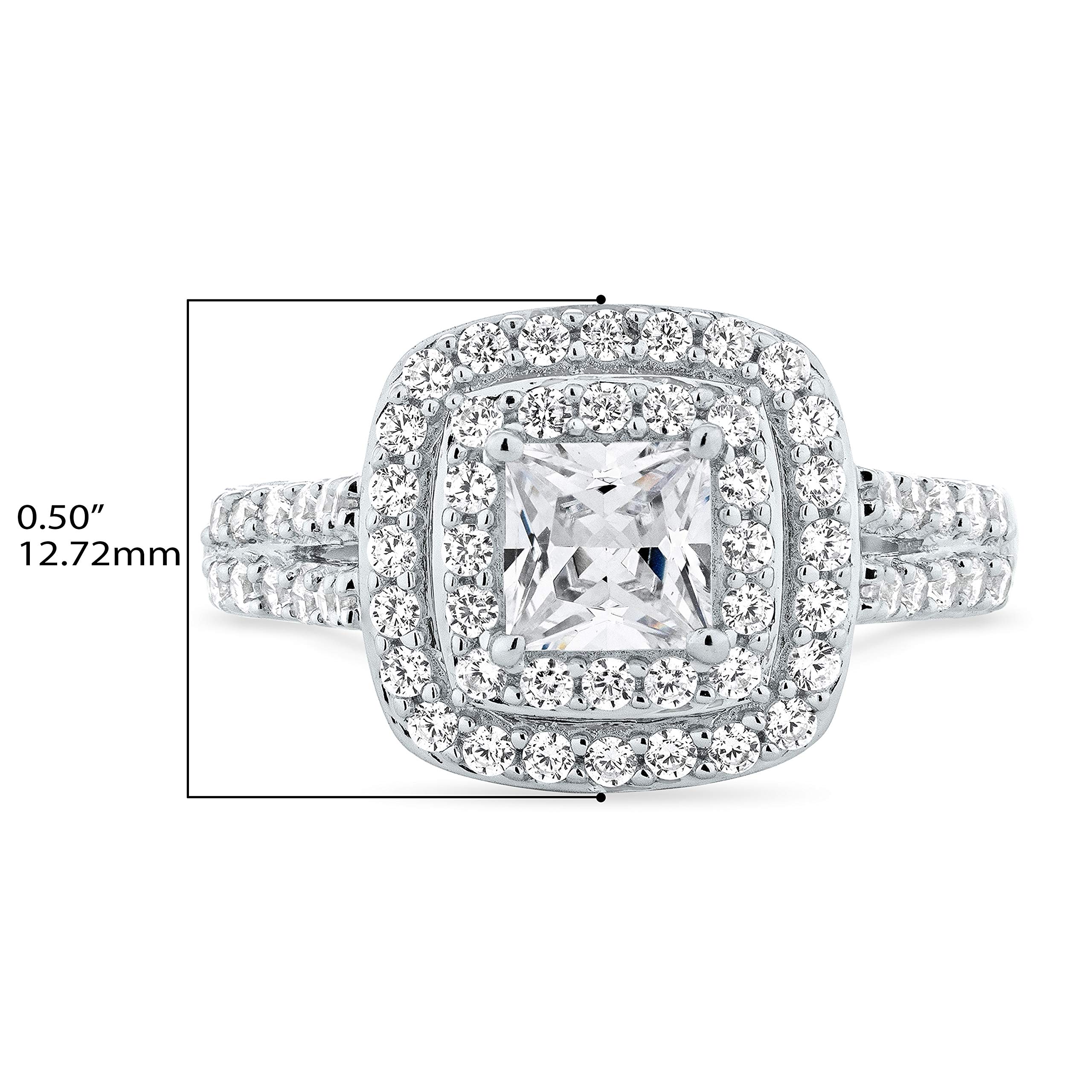.925 Sterling Silver Cushion Cut Cubic Zirconia Split Shank Double Halo Engagement Ring - Size 9