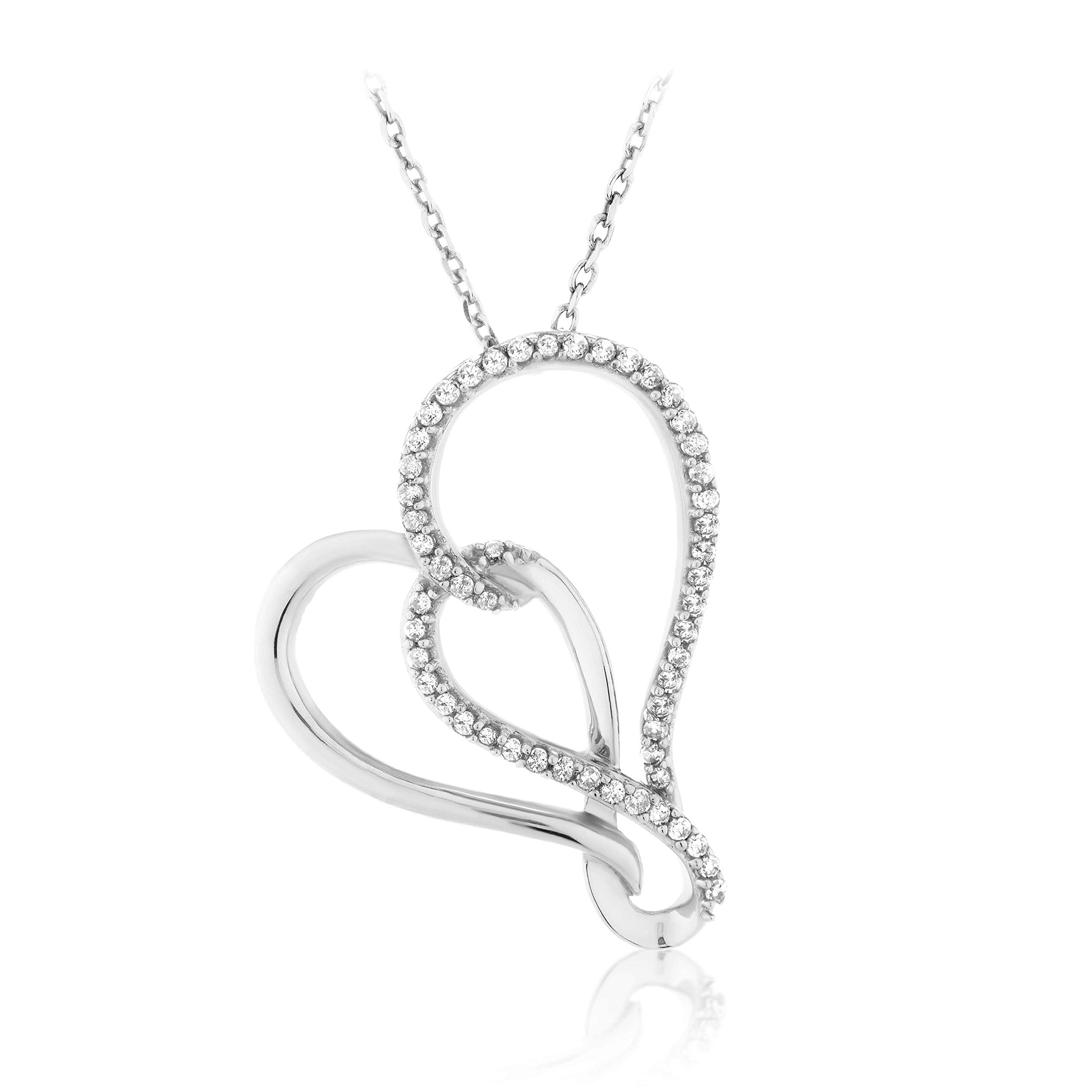 .925 Sterling Silver 1/4 Cttw Diamond Sideways Infinity Knot Heart Pendant Necklace on 18" Cable Chain (I-J Color, I2-I3 Clarity)
