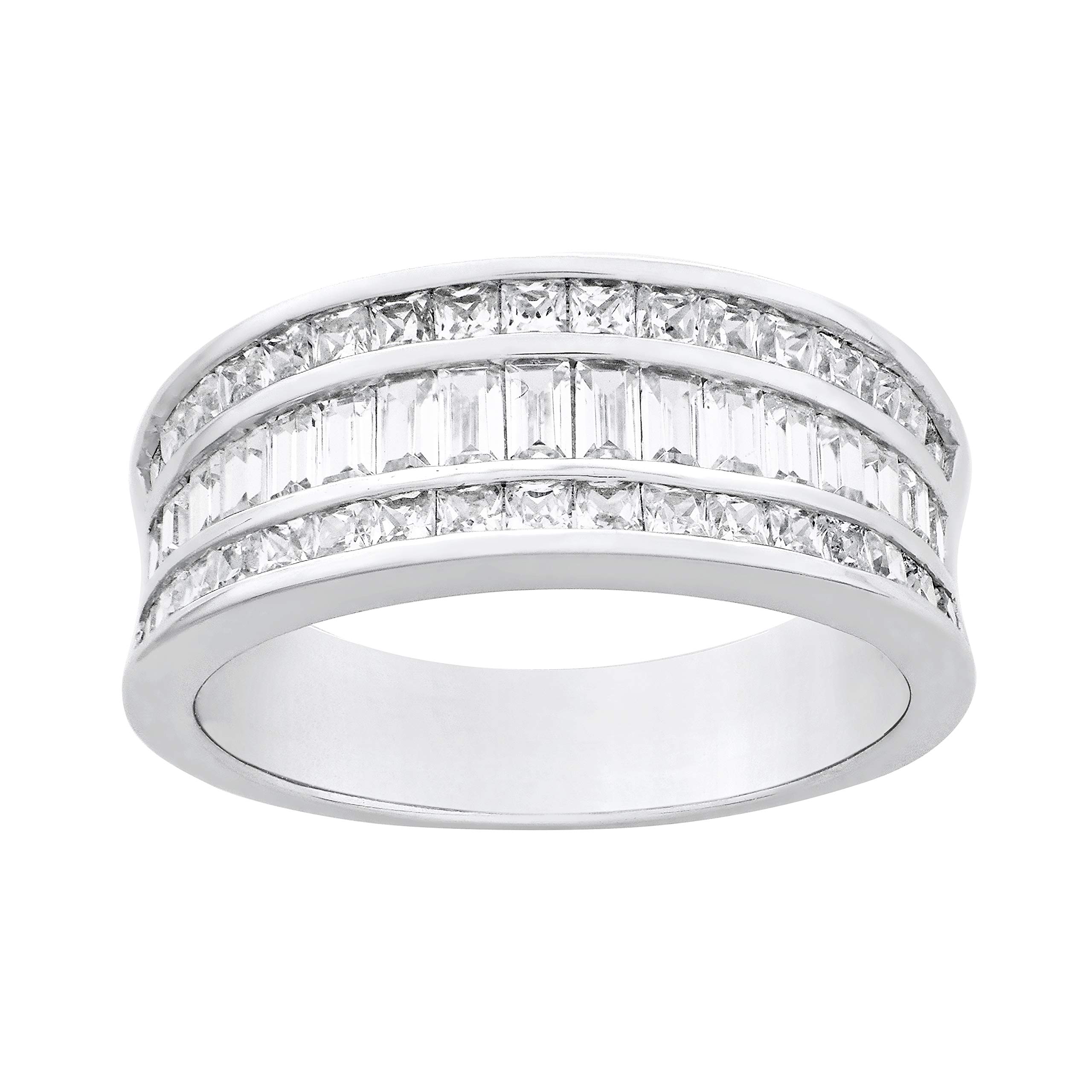 .925 Sterling Silver & Baguette Cut and Princess Cut Cubic Zirconia Channel Set Band Style Statement Ring - Size 6